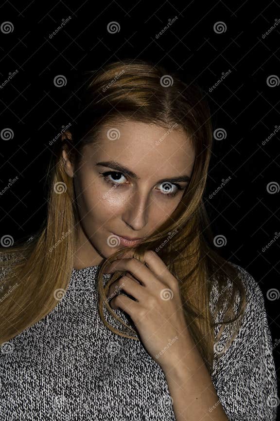 Curious Mood in a Black Background Stock Photo - Image of person ...