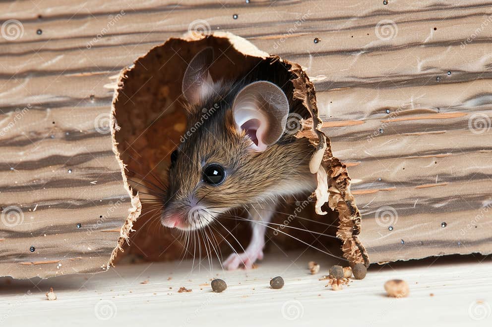Curious Mouse Looking Out of a Hole in a Drywall Stock Image - Image of ...