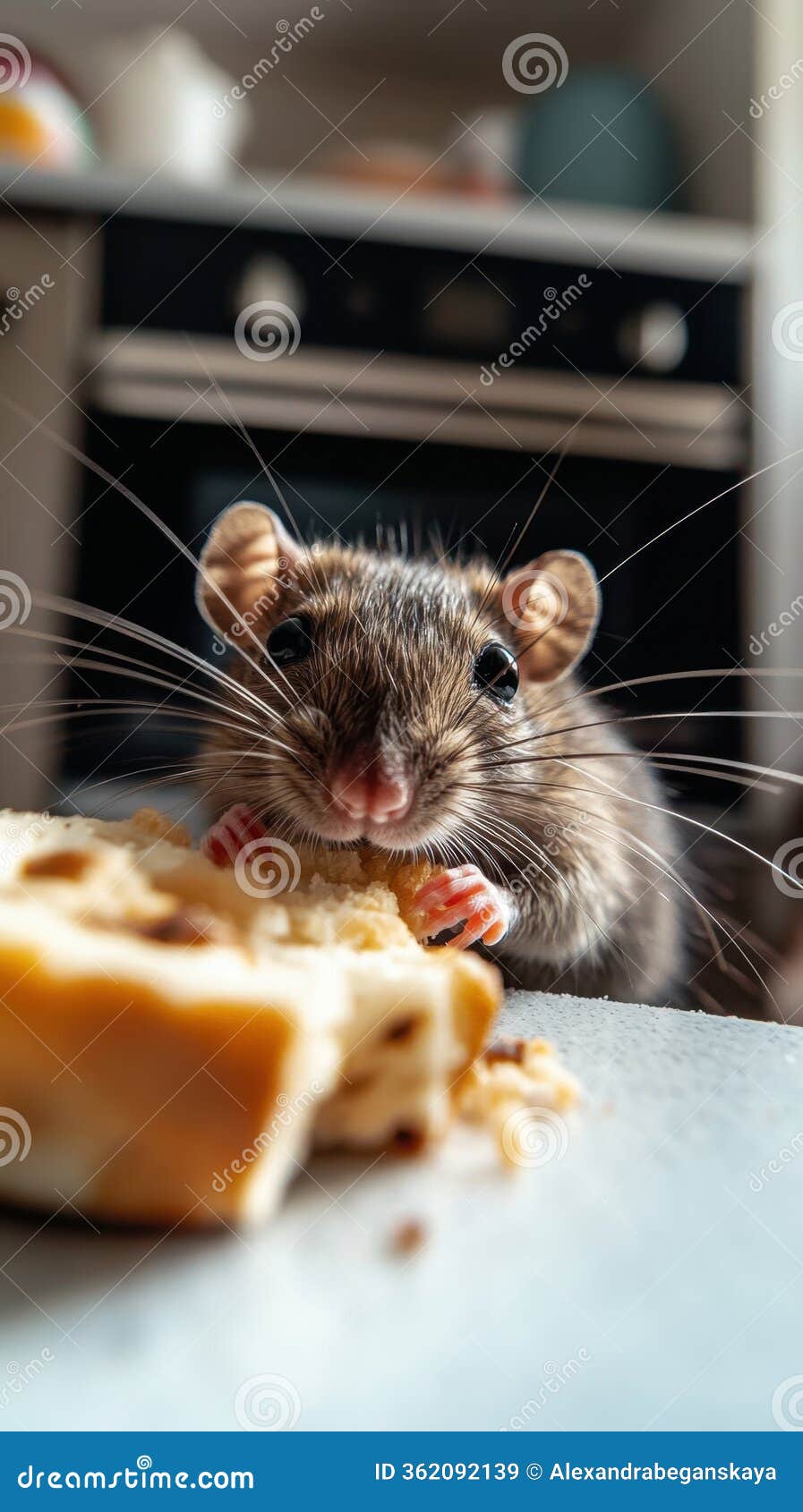 Curious Mouse Nibbling on Crumb in Kitchen Setting for Animal Behavior ...