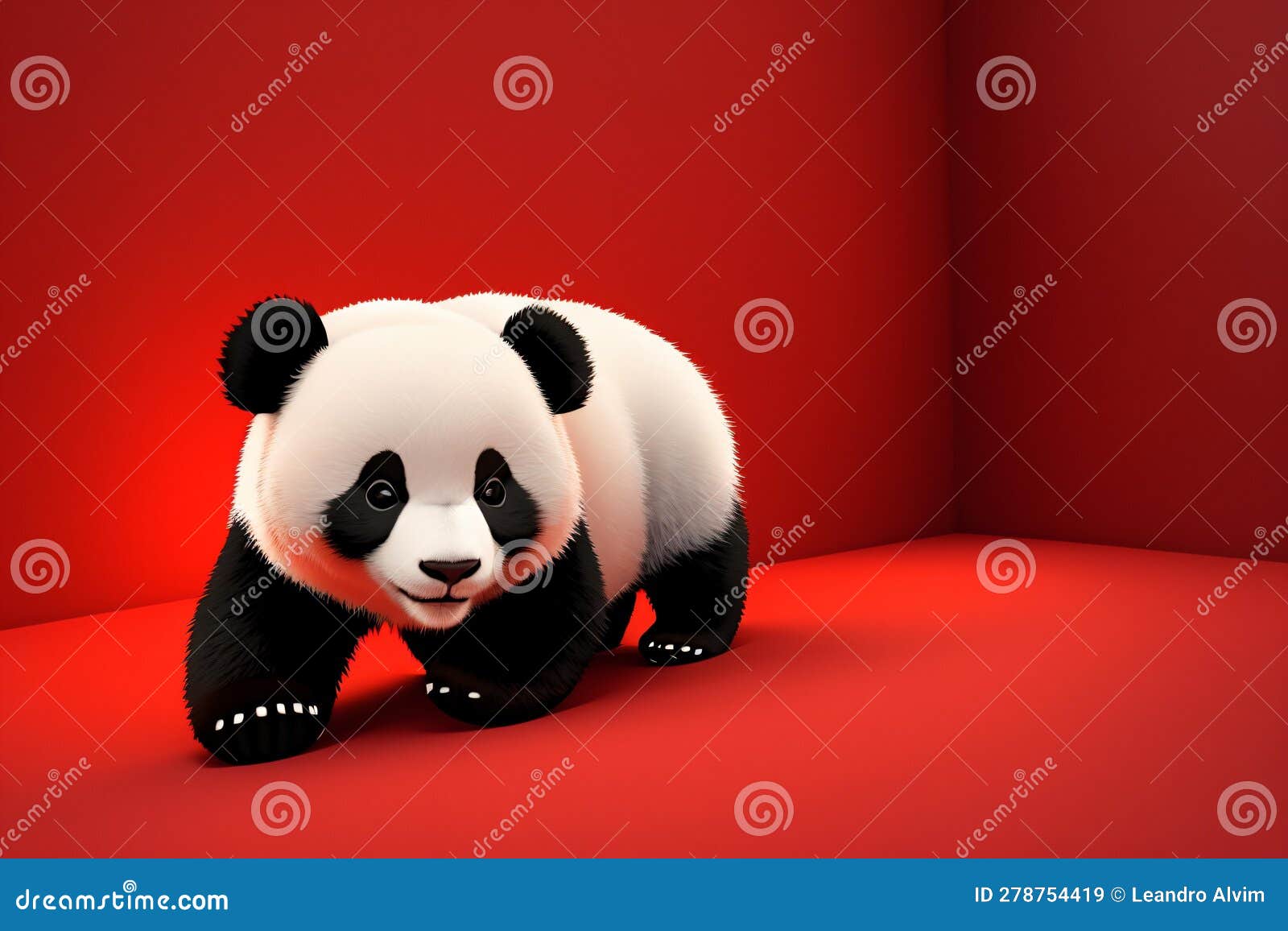 Curious Panda Peeks Around Corner Against Vibrant Red Background.AI ...