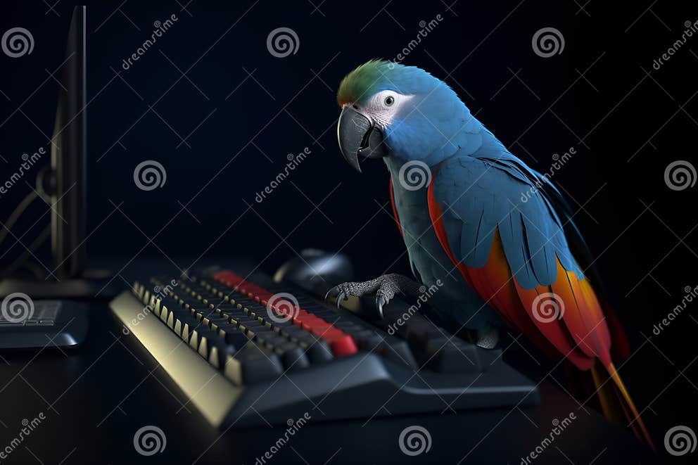 A Curious Exotic Parrot on a Laptop Keyboard Stock Illustration ...