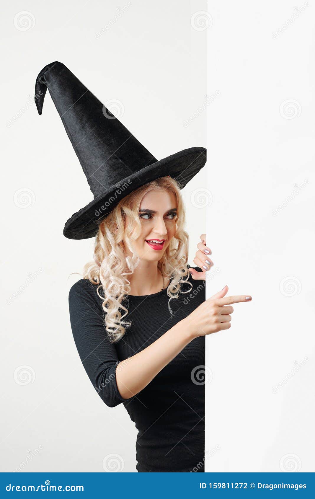 Curious Witch Pointing with Finger Stock Photo - Image of holiday ...