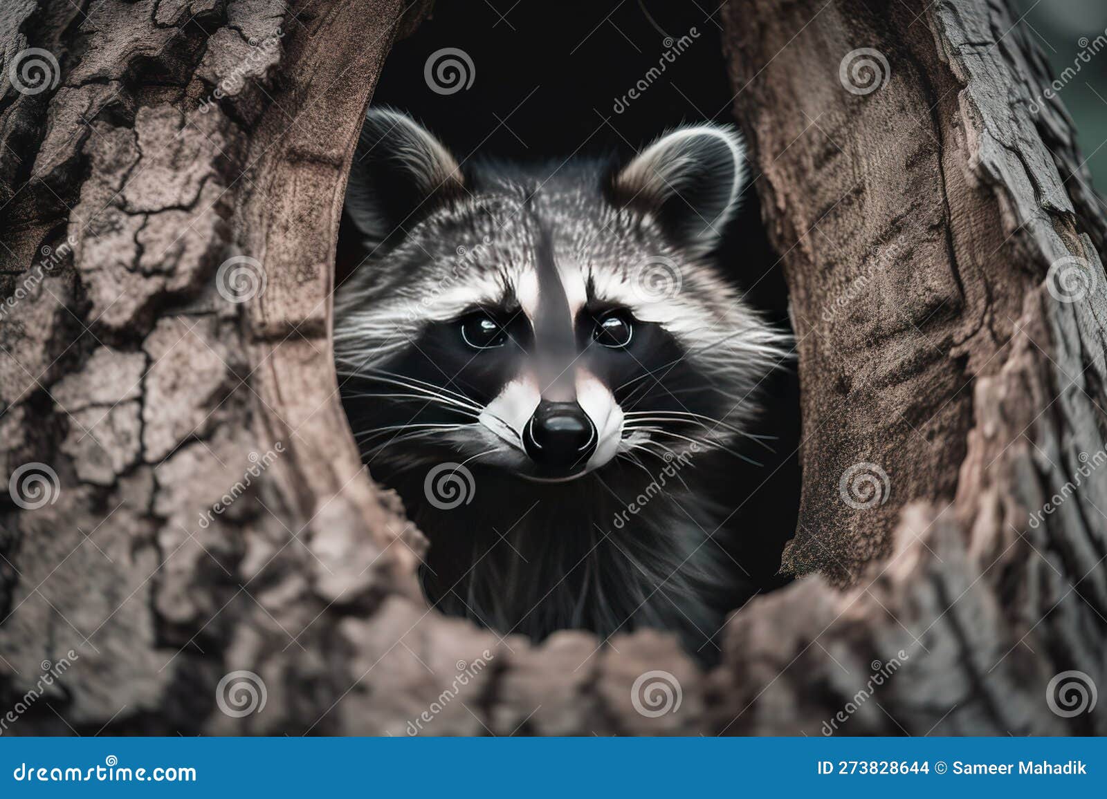 A Curious Raccoon Peeking Out of a Tree Hollow Generative AI Stock ...