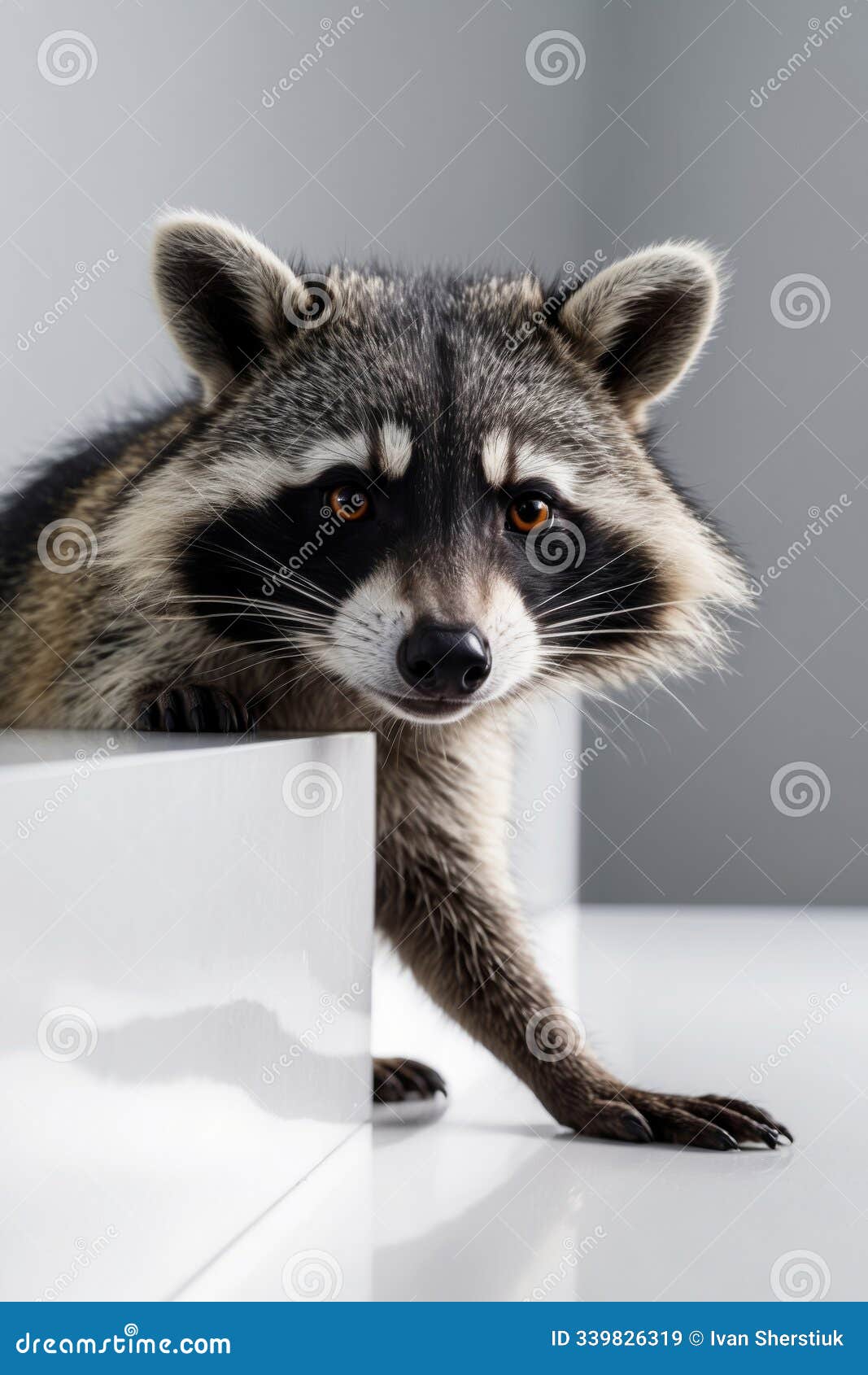 Curious Raccoon Peeking Over a White Surface. Stock Image - Image of ...