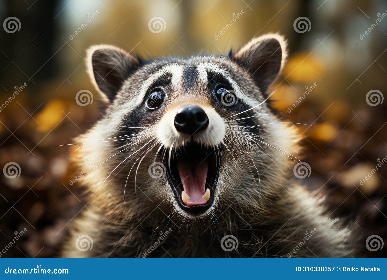 Curious Raccoon with a Surprised Expression Standing in a Lush Green ...