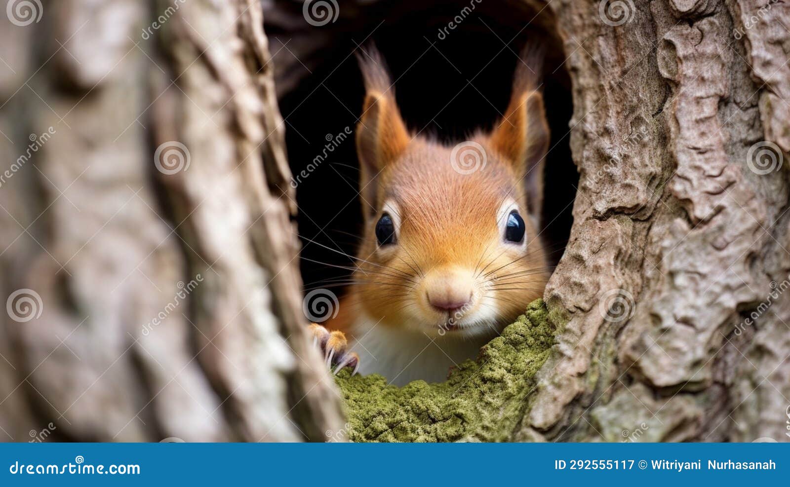 Curious Red Squirrel Peeking Behind the Tree Trunk. Ai Generative Stock ...