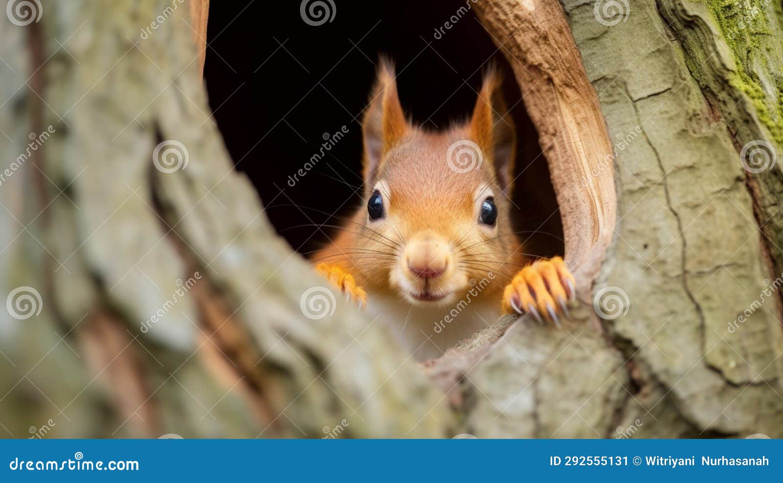 Curious Red Squirrel Peeking Behind the Tree Trunk. Ai Generative Stock ...