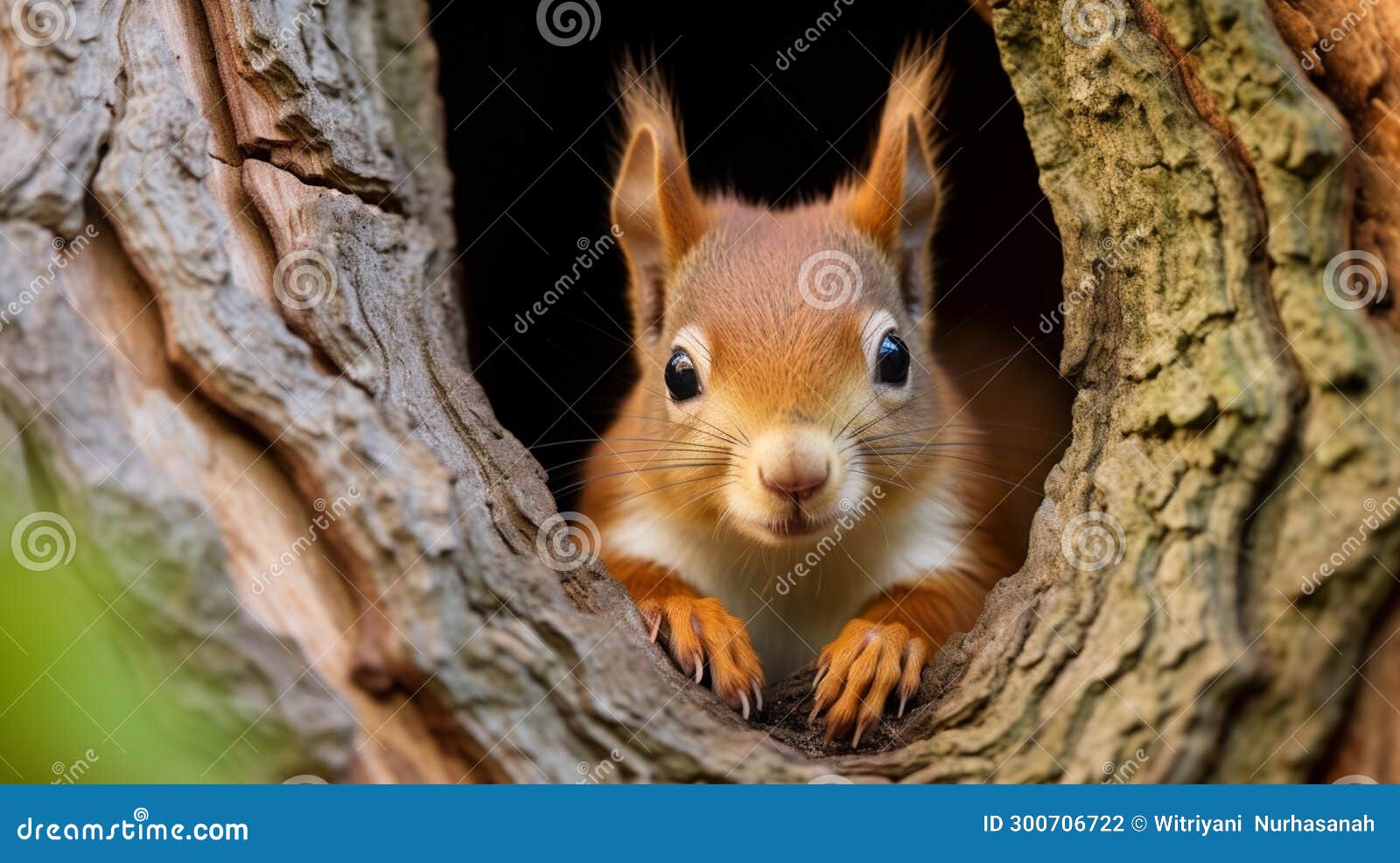 Curious Red Squirrel Peeking Behind the Tree Trunk. Generative Ai Stock ...