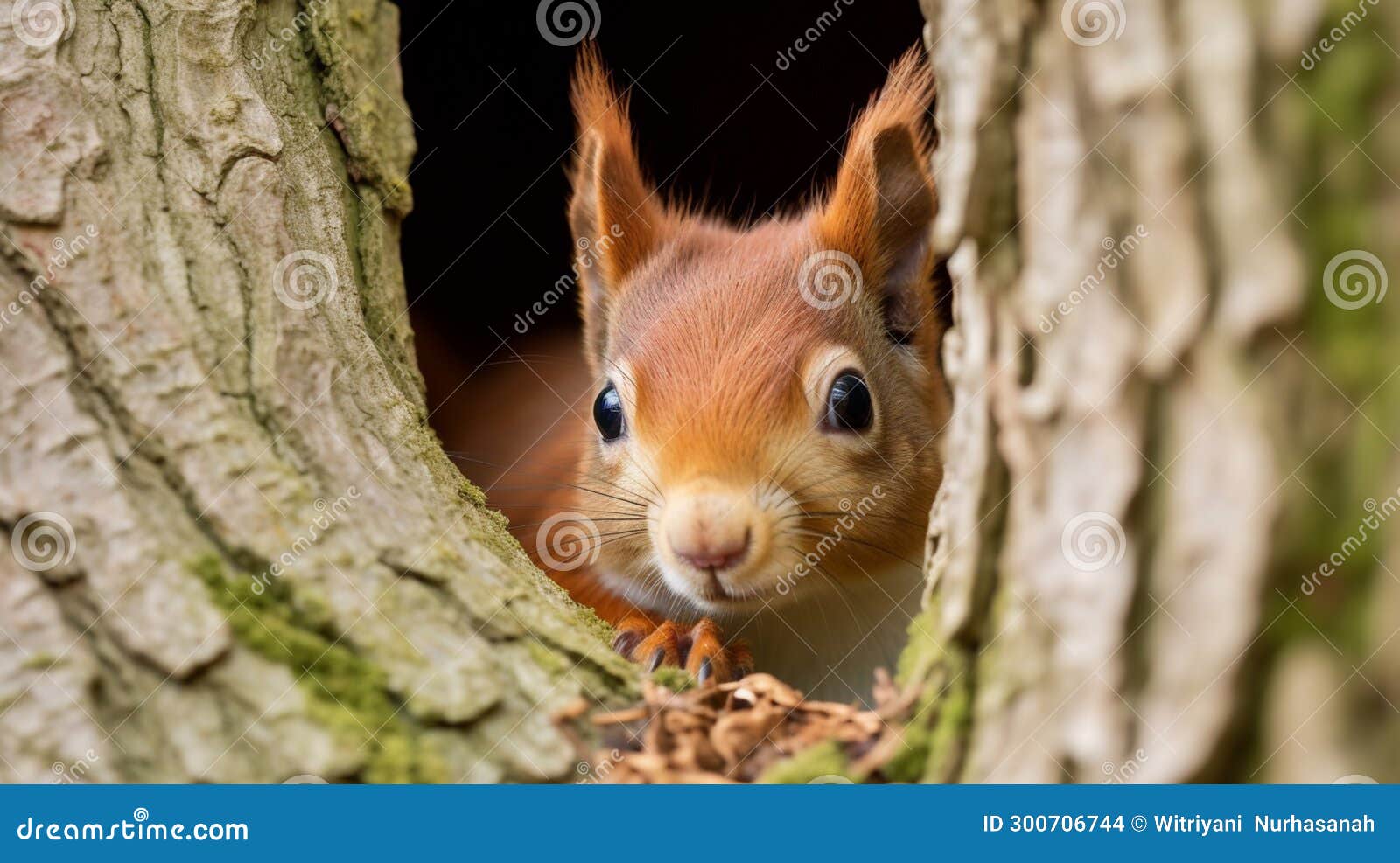 Curious Red Squirrel Peeking Behind the Tree Trunk. Generative Ai Stock ...