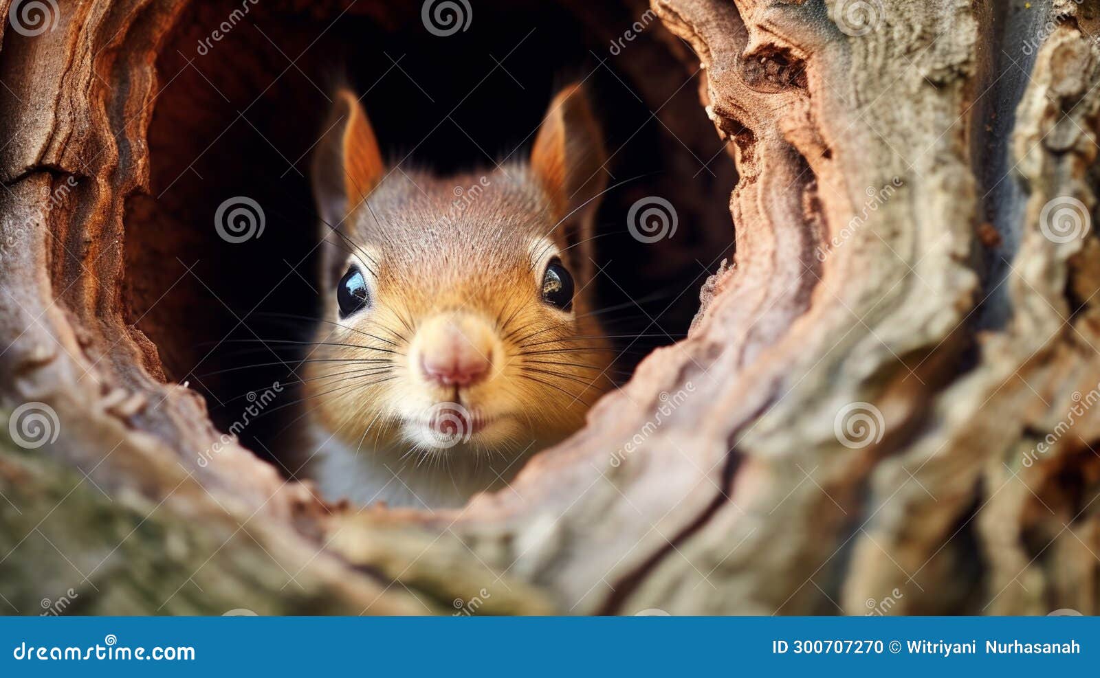 Curious Red Squirrel Peeking Behind the Tree Trunk. Generative Ai Stock ...