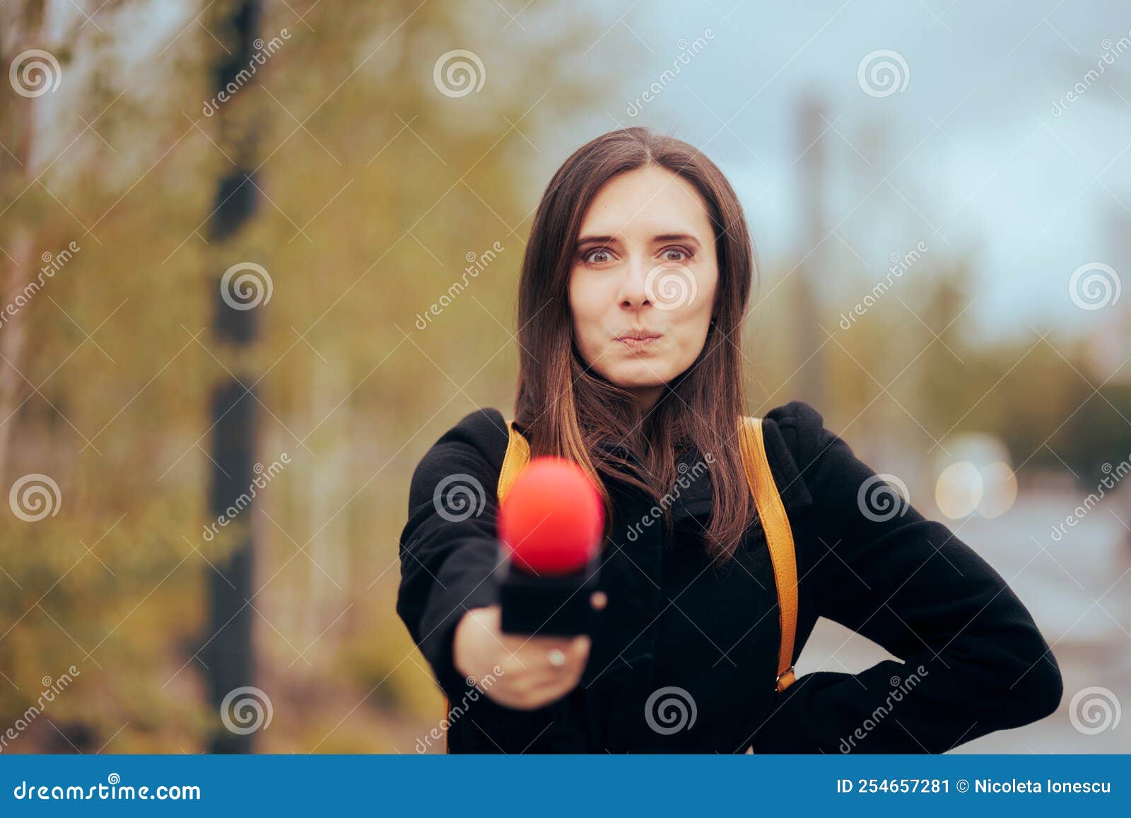 Curious Reporter Asking a Question on the Street in an Interview Stock ...