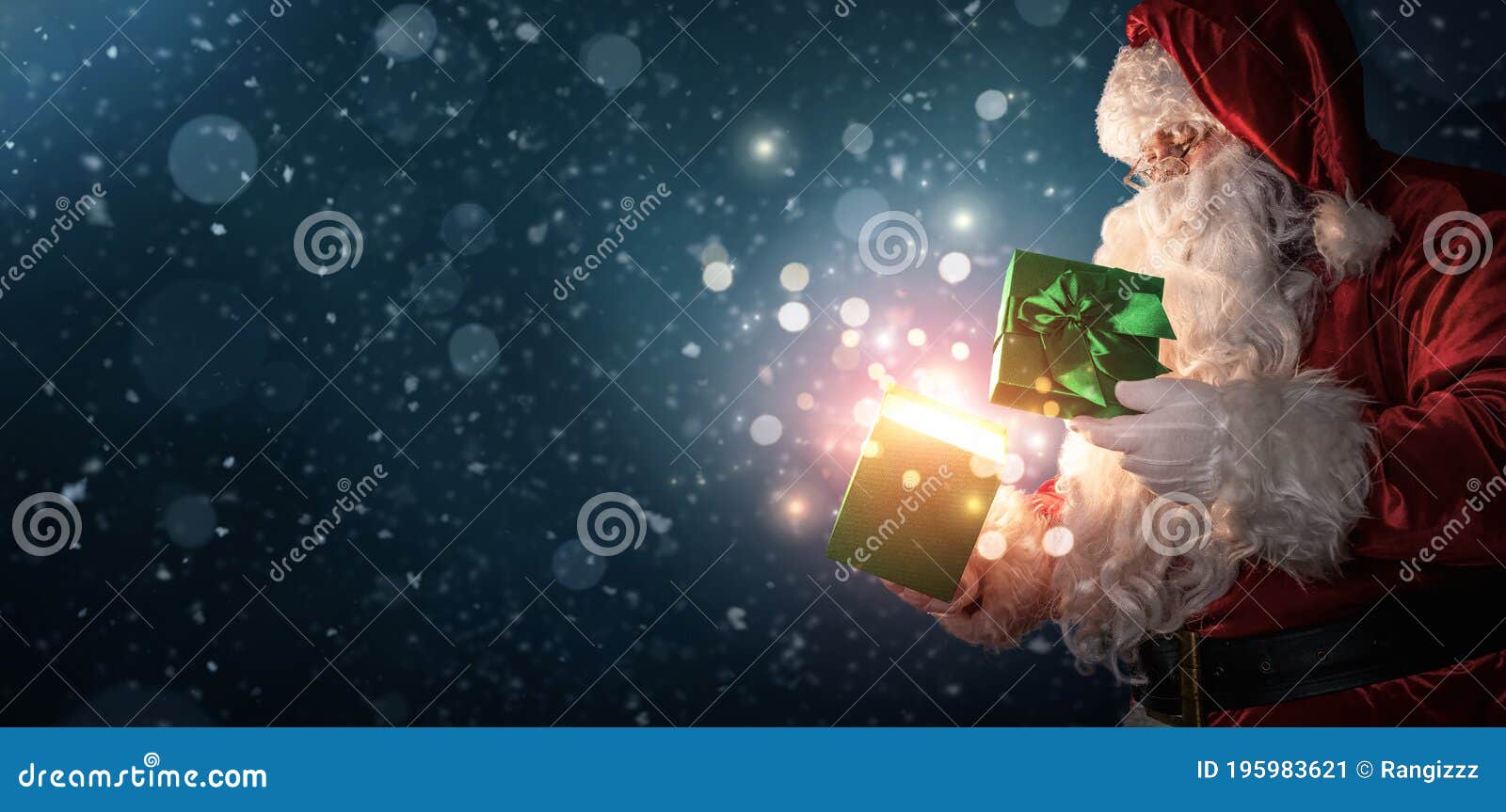 Curious Santa Claus Opening Magic Gift Box Stock Image - Image of merry ...