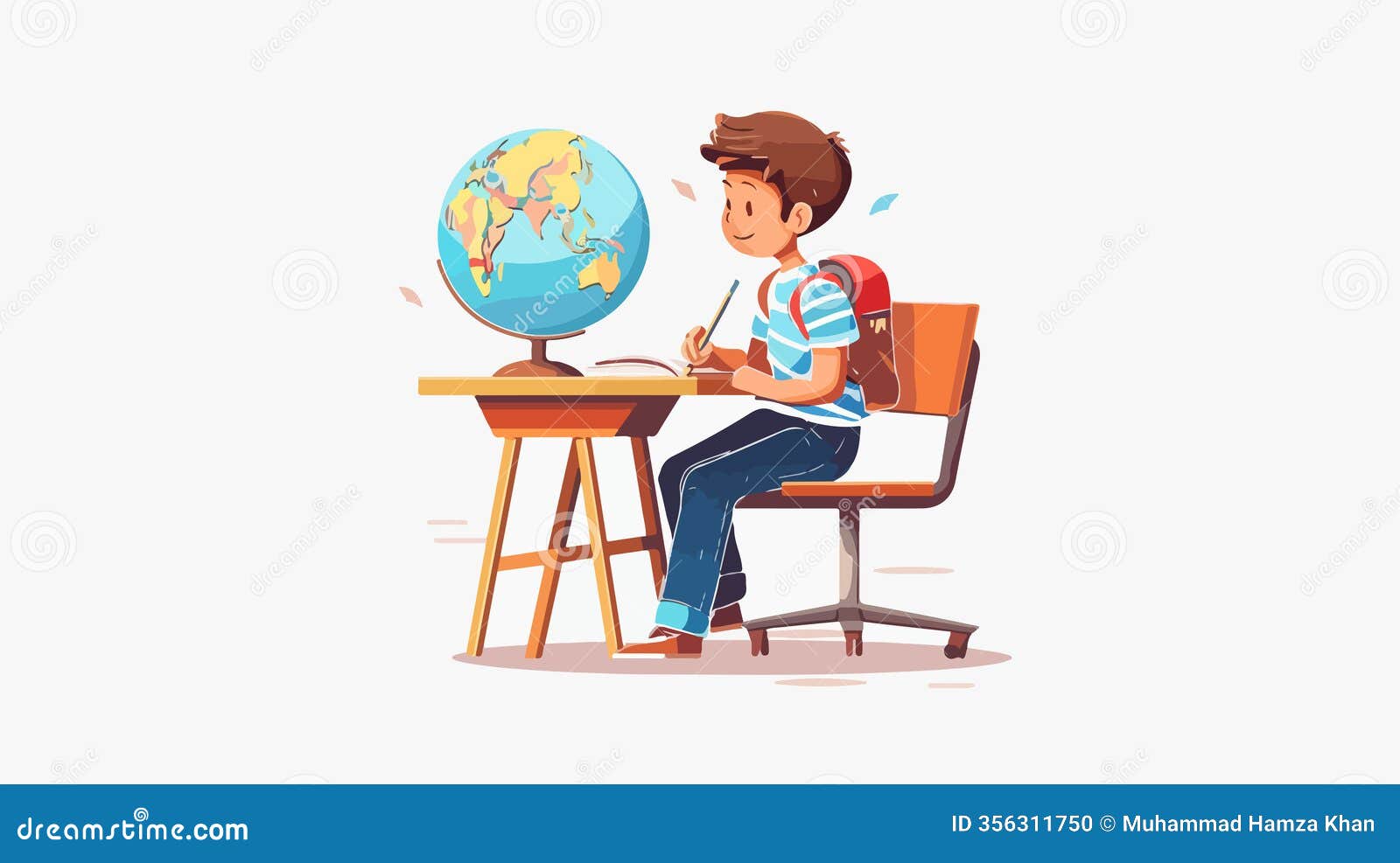 Curious Schoolboy Exploring Geography with Educational Earth Globe ...