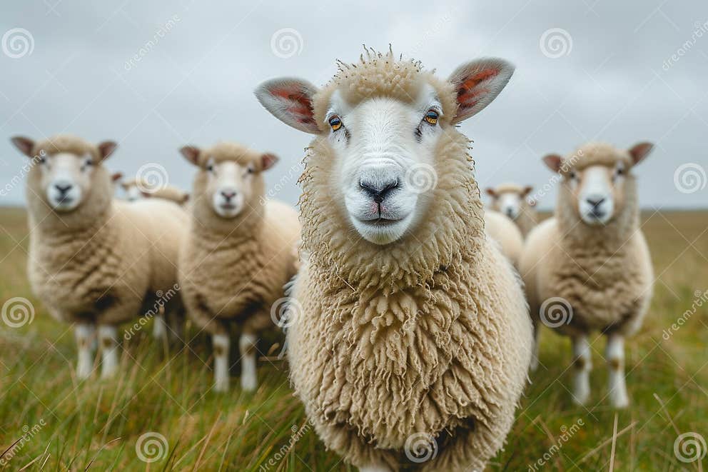 Curious Sheep Staring at the Camera in Field Stock Photo - Image of ...