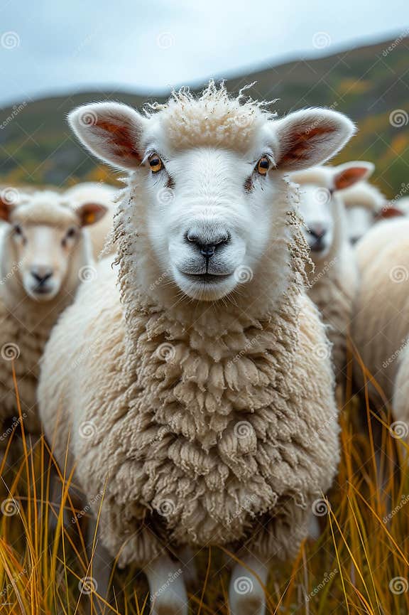 Curious Sheep Staring at the Camera in Field Stock Photo - Image of ...