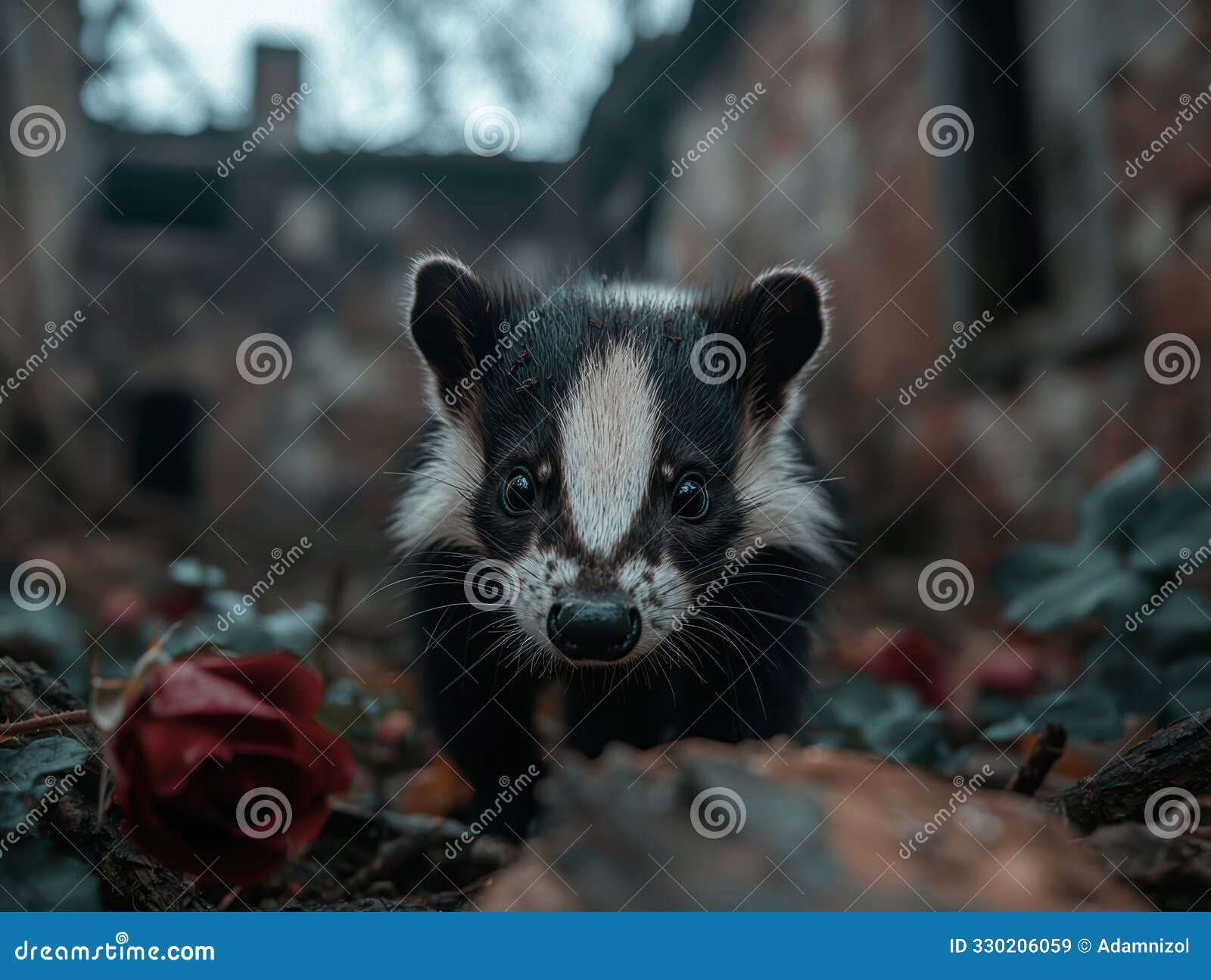 Curious Skunk In Nature With Rose Stock Image | CartoonDealer.com ...
