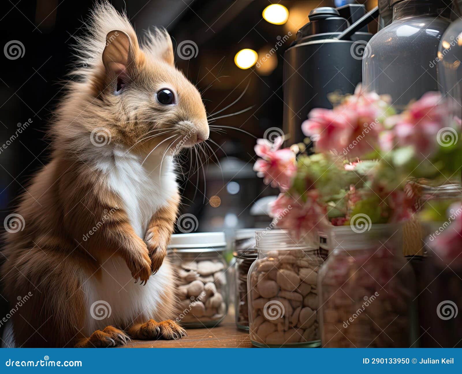 Curious Squirrel Makes Coffee with Tiny Machine Stock Illustration ...