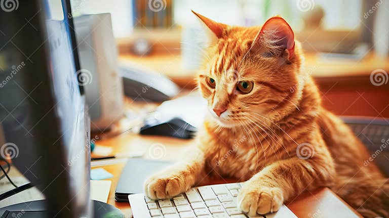 Curious Tabby Cat Contemplating and Exploring at Modern Office ...