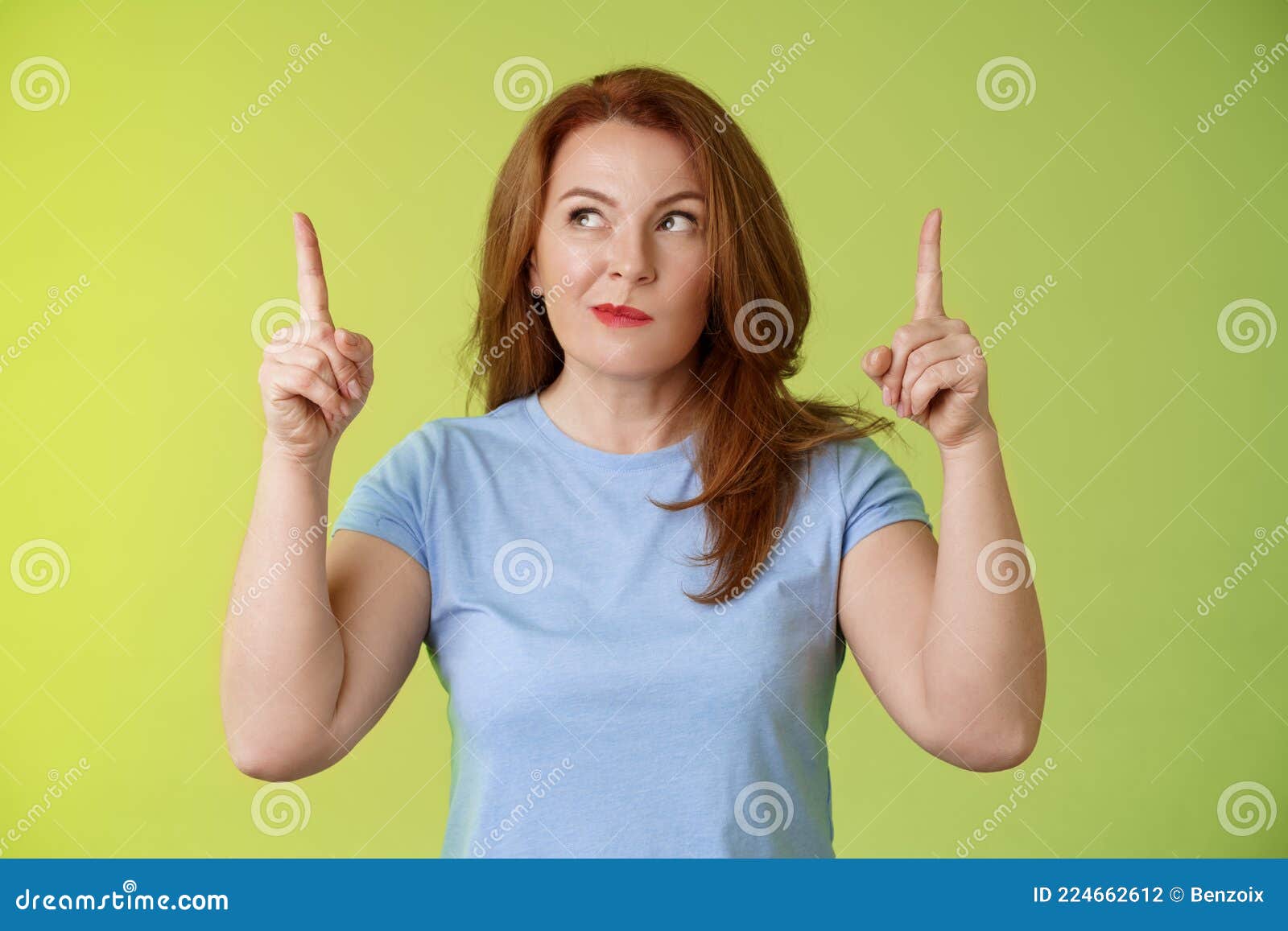Curious Thoughtful Cute Redhead Female Middle Aged Ginger Mother Smirking Thinking Look Aside