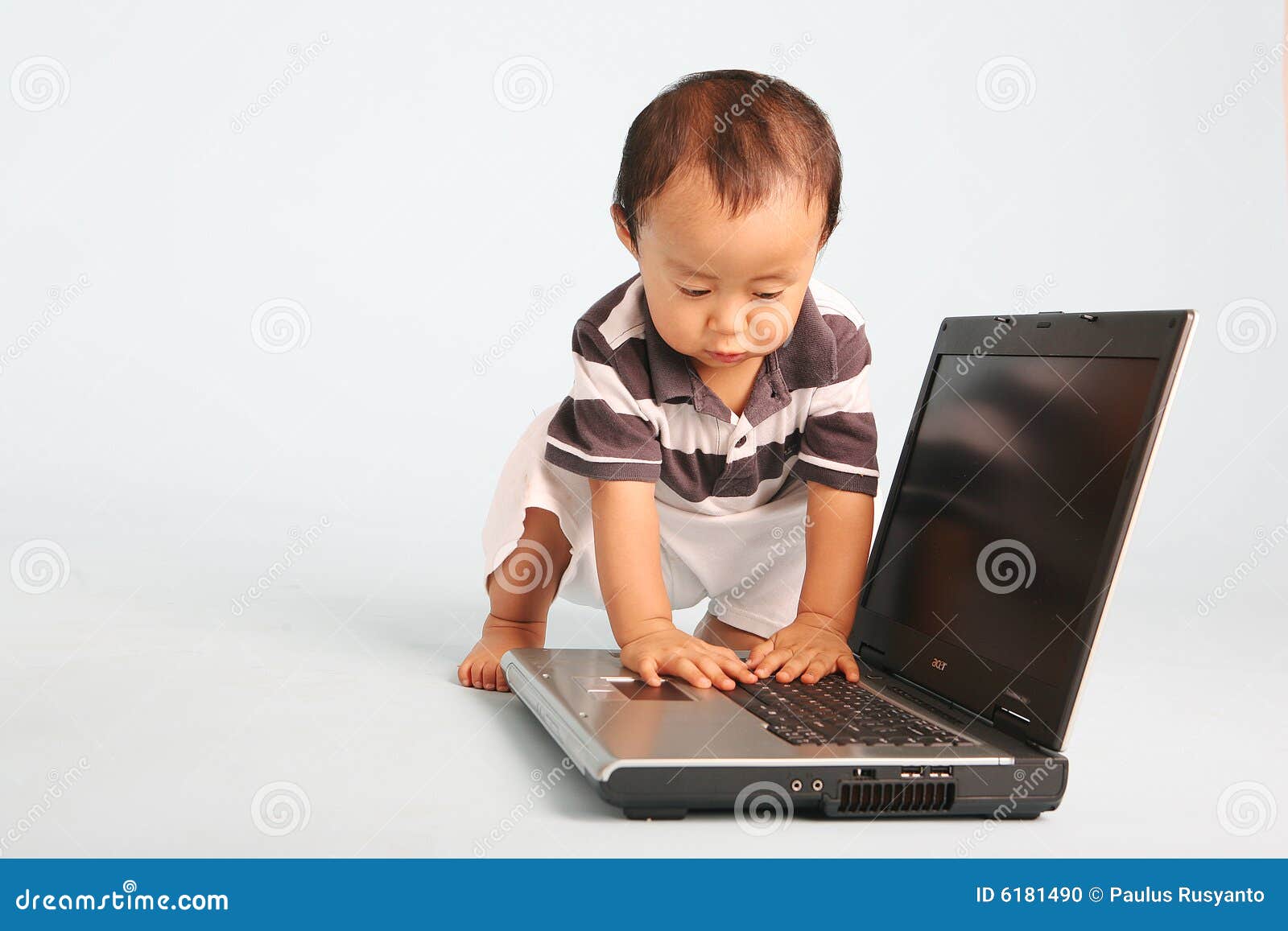 Curious Toddler with Laptop Stock Photo - Image of laptop, expression ...