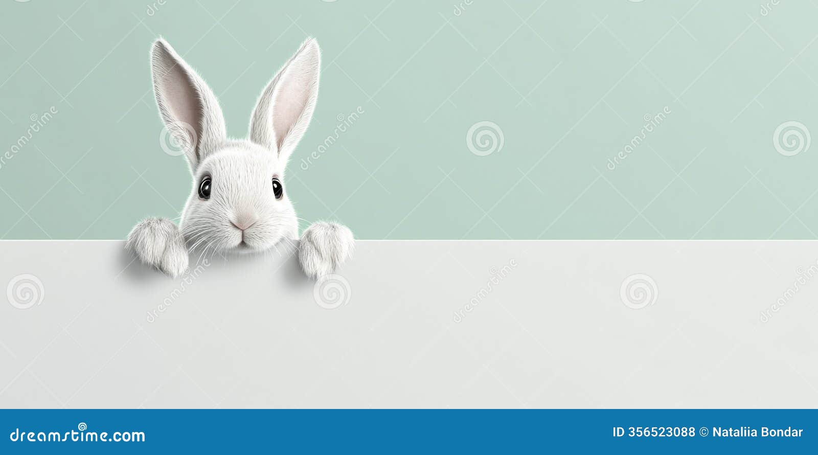 Curious White Rabbit Peeking Over a Minimalist Pastel Background Edge ...