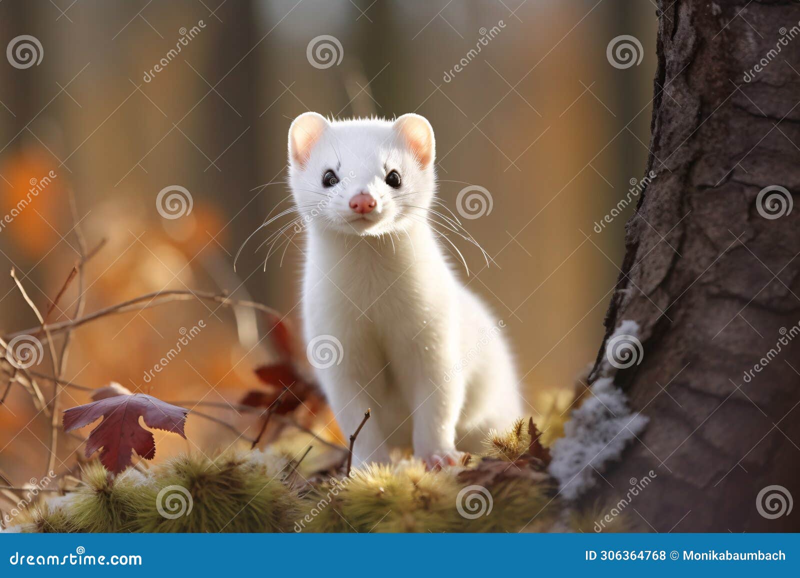 Curious White Wild Weasel in Forest Stock Illustration - Illustration ...