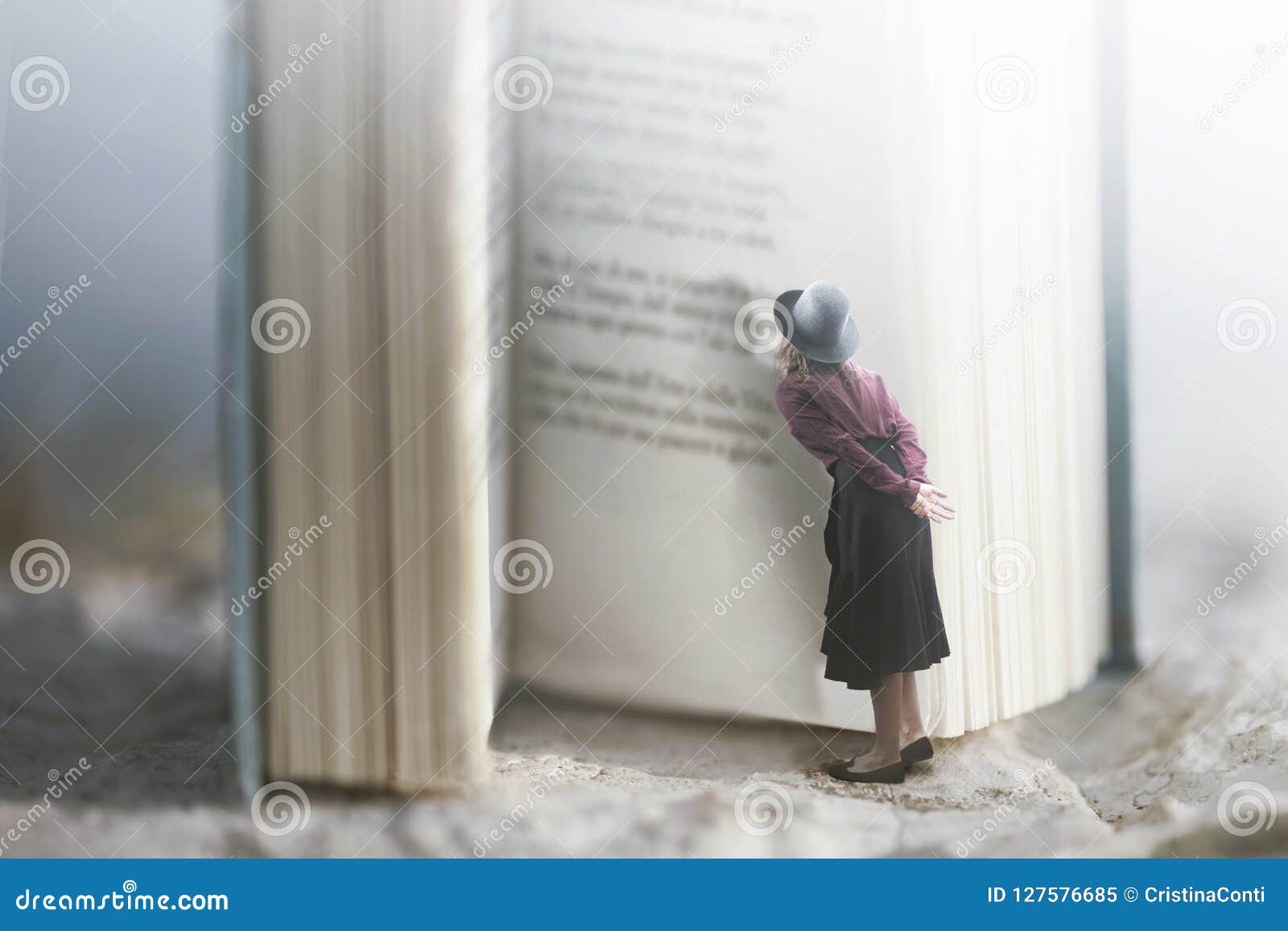 Curious Woman Reads a Giant Book Stock Image - Image of harmony, book ...