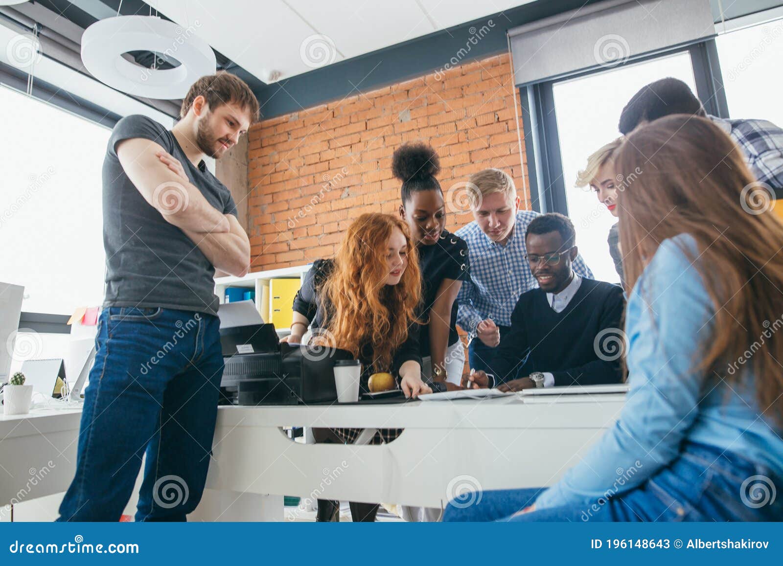 Curious Workers Looking at Their African Boss`s Documents Stock Image ...