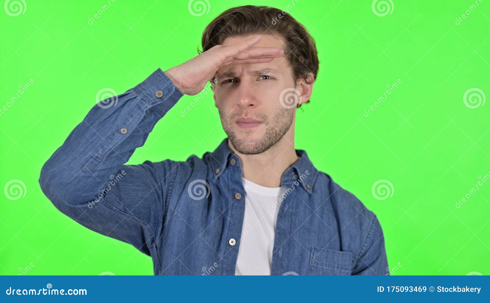 Curious Young Man Looking Around on Searching on Green Chroma Key Stock ...
