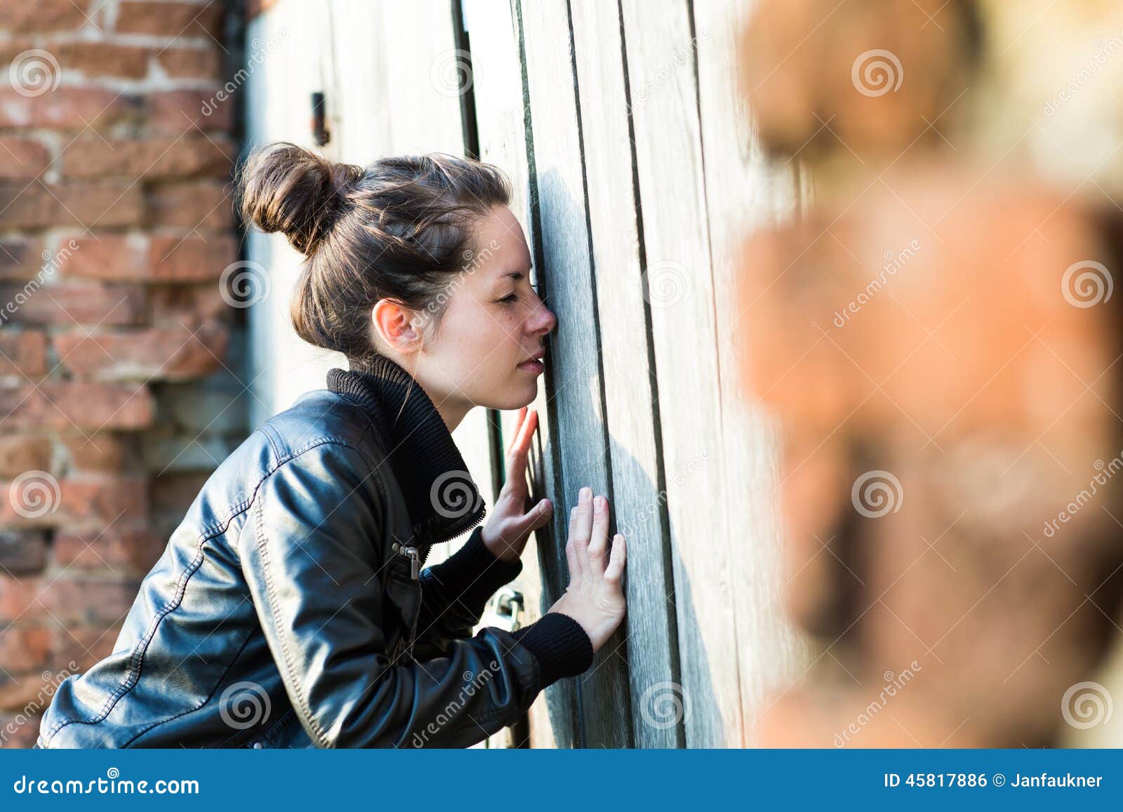 Curious young woman stock photo. Image of jacket, front - 45817886
