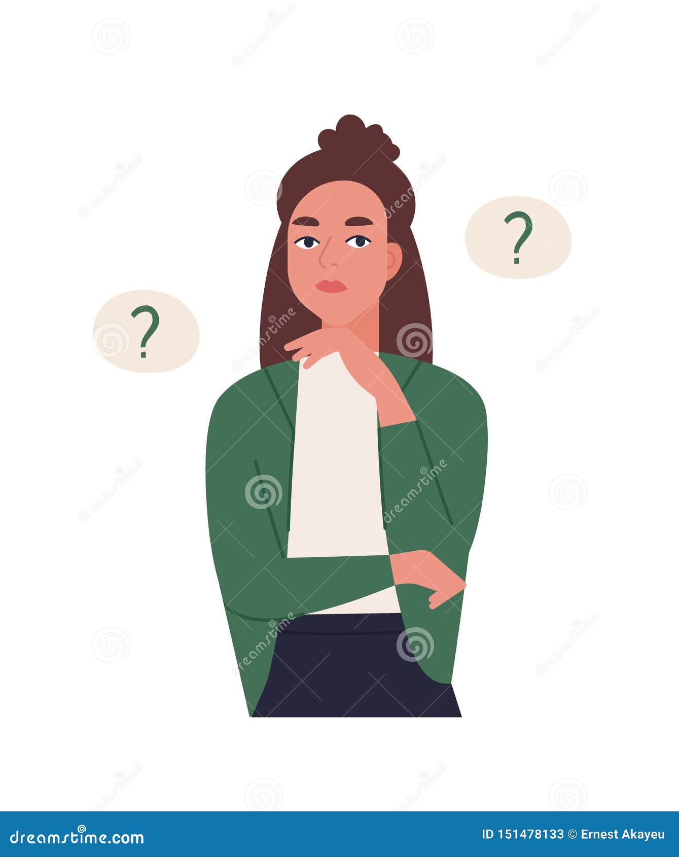 Curious Young Woman Solving Problem. Pensive or Thinking Girl ...