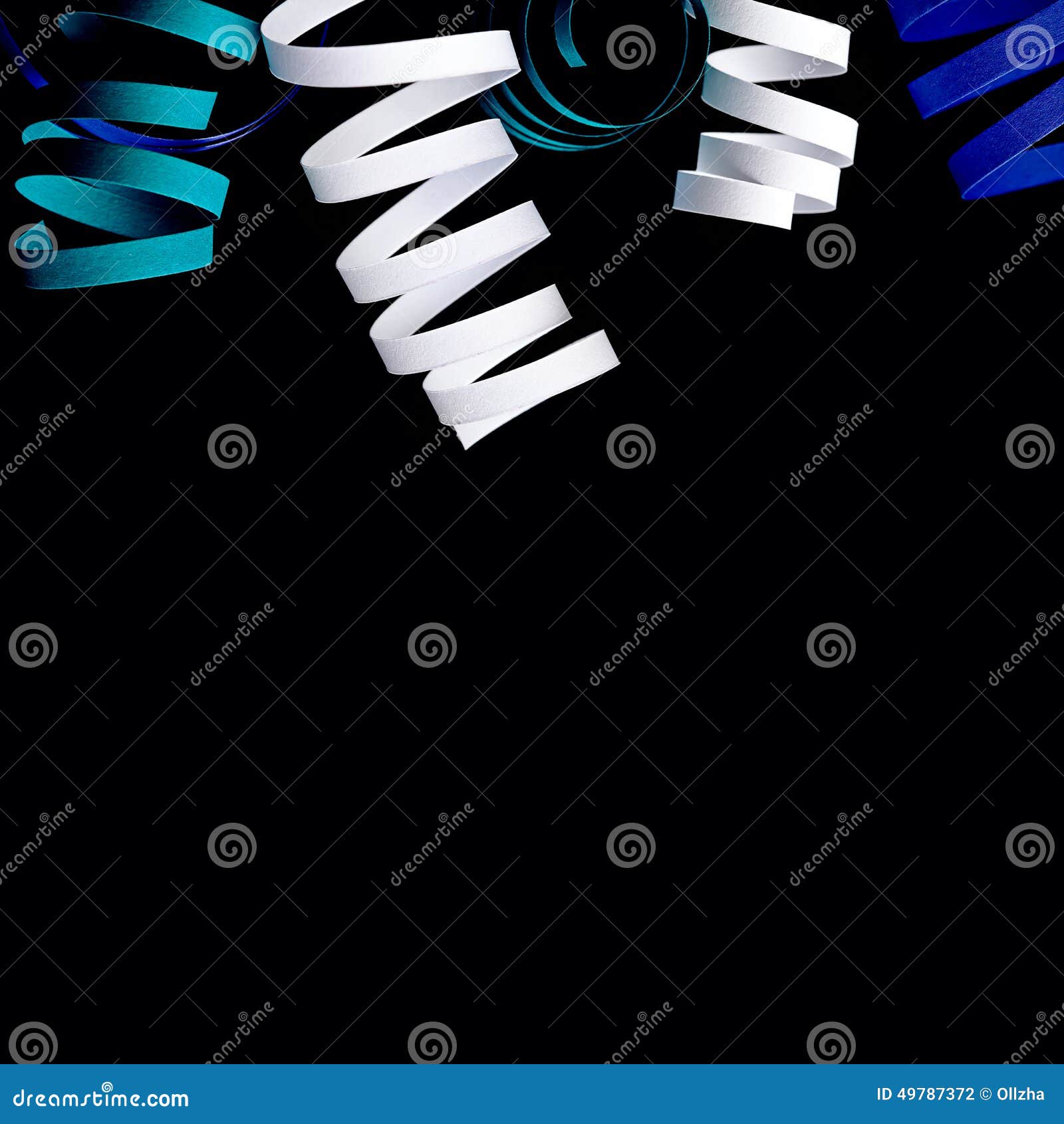 Curl Blue Ribbon Isolated on Black Abstract Background Stock Photo ...