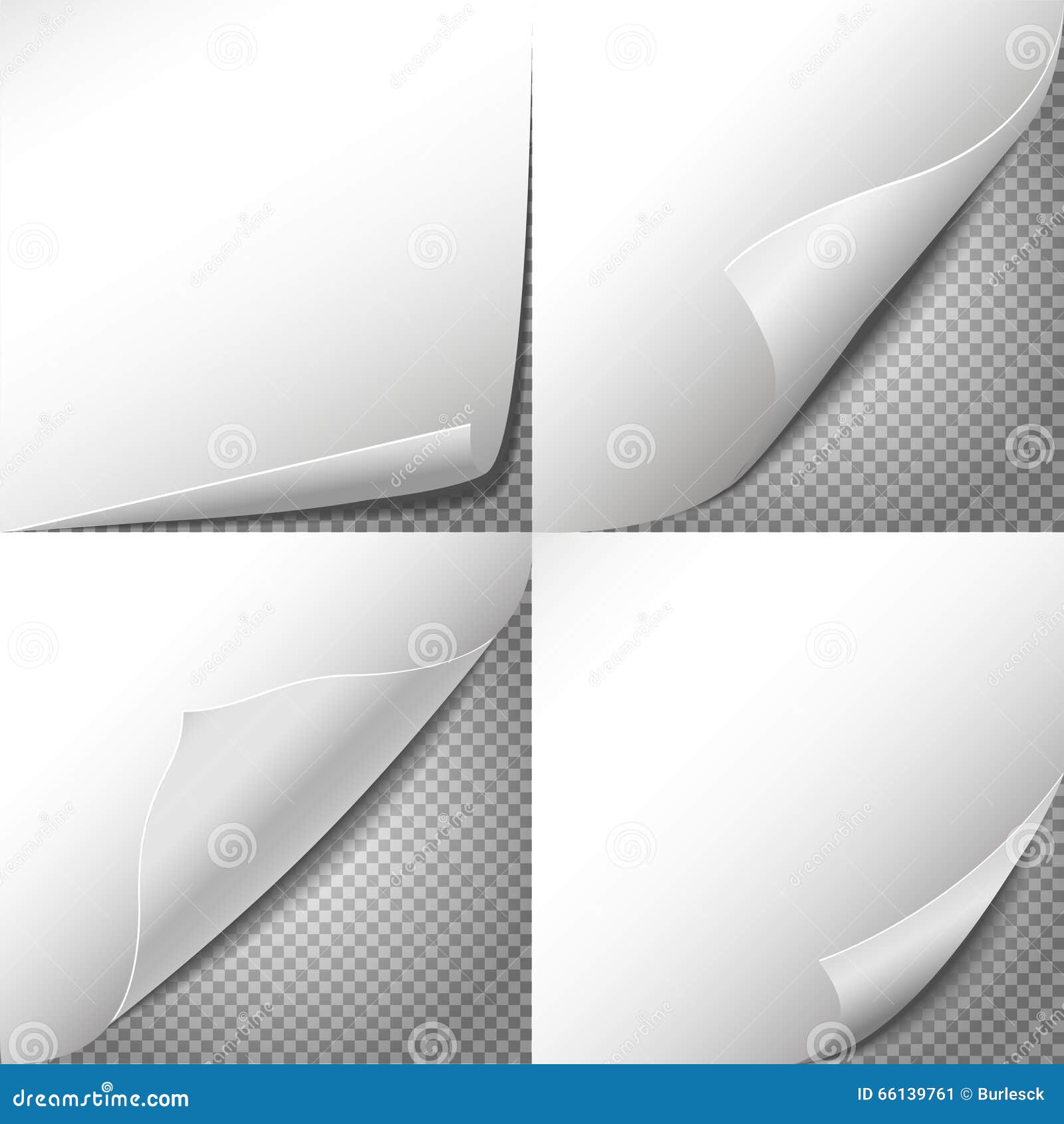 Curl Paper Corners Vector Set with Checkered Transparent Background ...