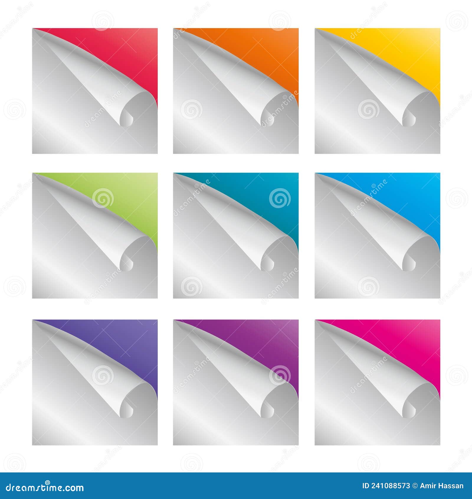 Curl Paper Note Curled Page Color Stock Vector - Illustration of corner ...