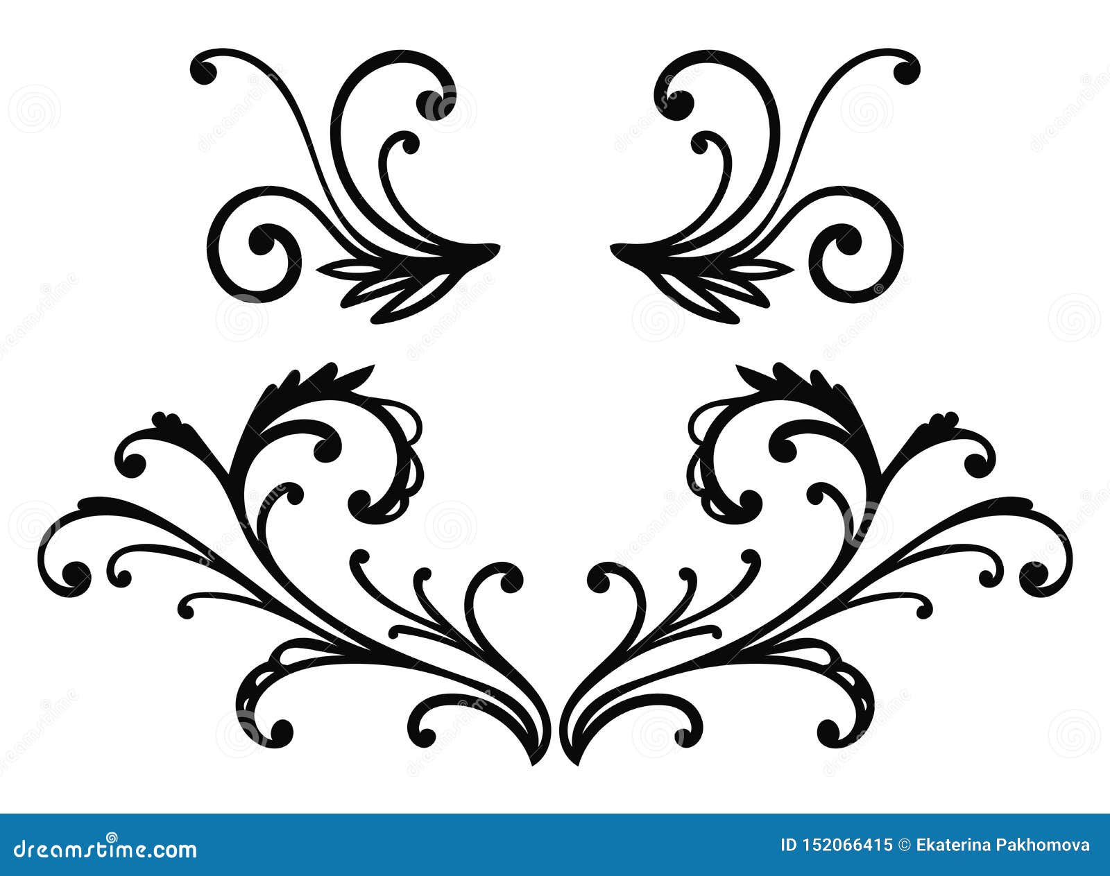 Abstract Black Curly Design Element Set Isolated Stock Vector ...