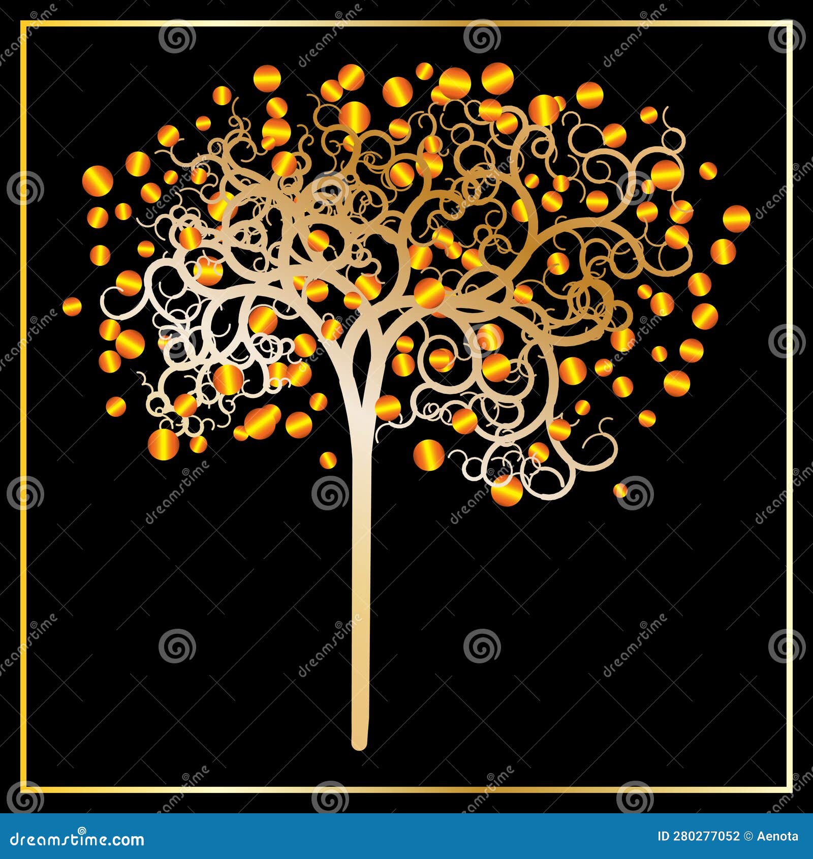 Curl tree with gold apples stock vector. Illustration of branches ...