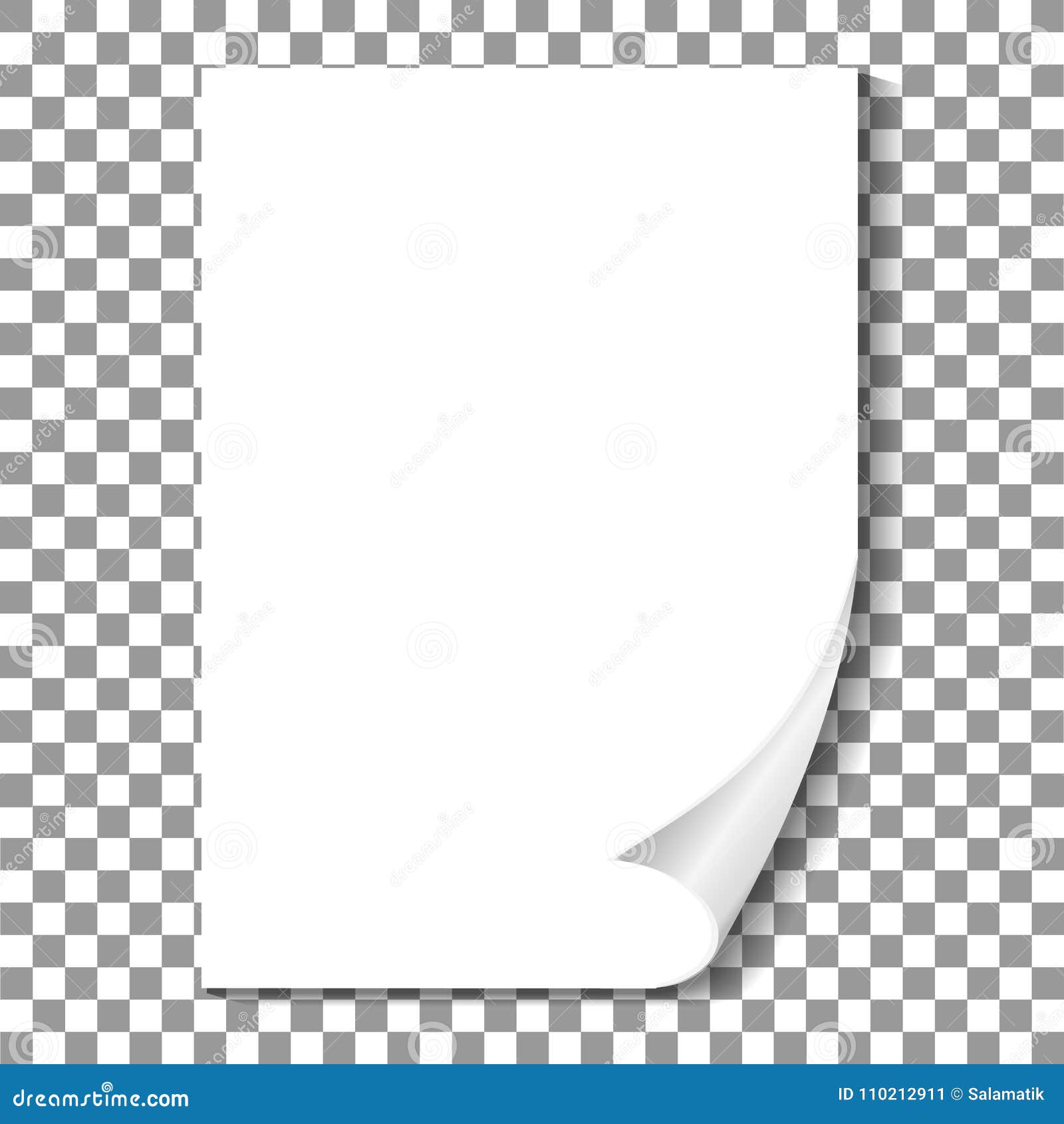 Curled Corner With Reflection And Shadow On Blank Sheet Of Paper. The ...