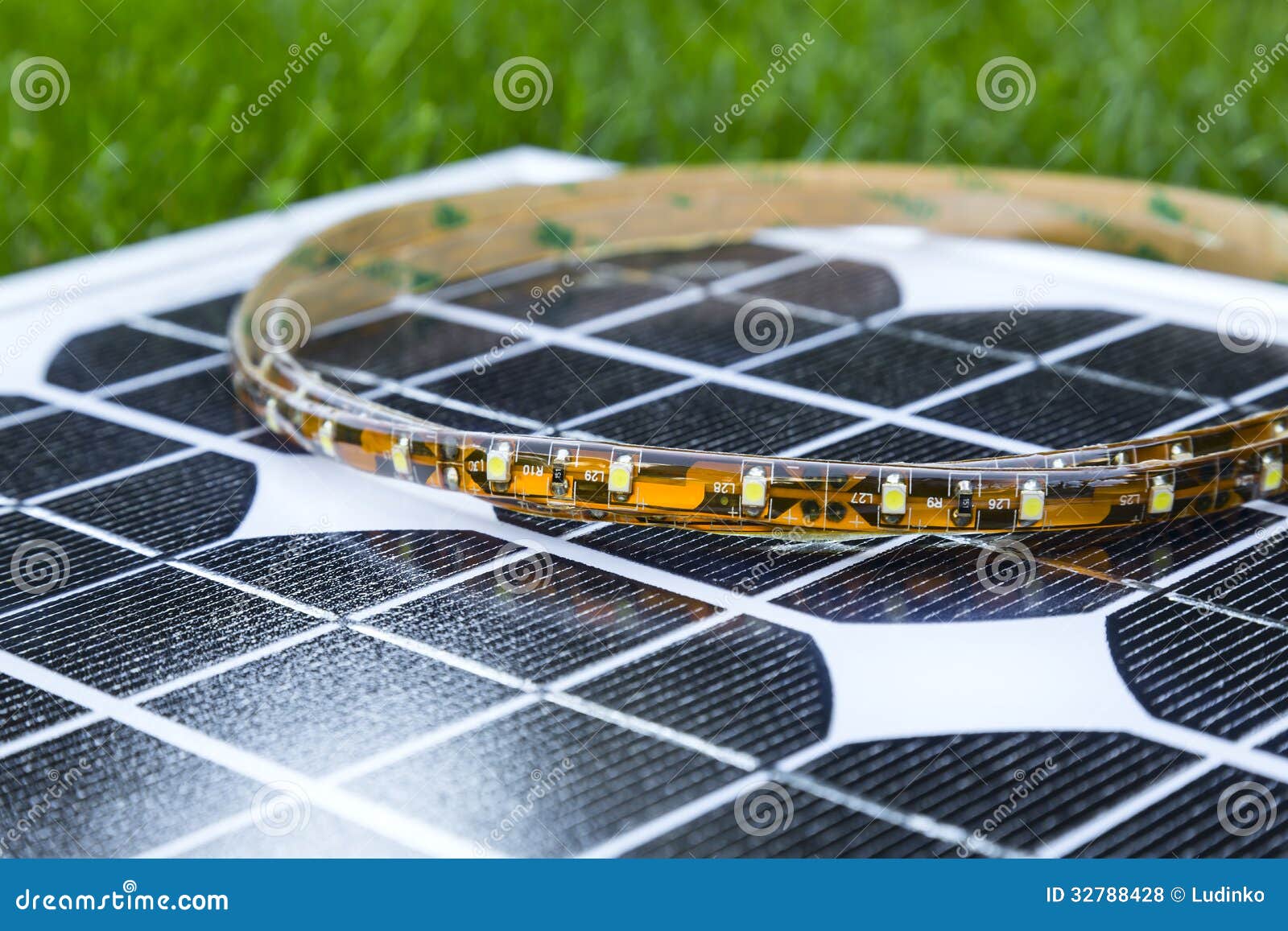 Curled LED Strip on Photovoltaic Solar Panel Stock Photo - Image of ...