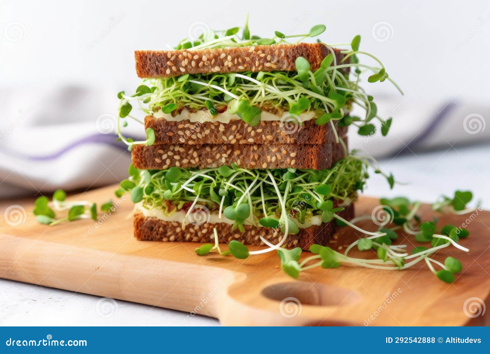 Curled Microgreens Peeking Out of a Multi-grain Sandwich Stock ...