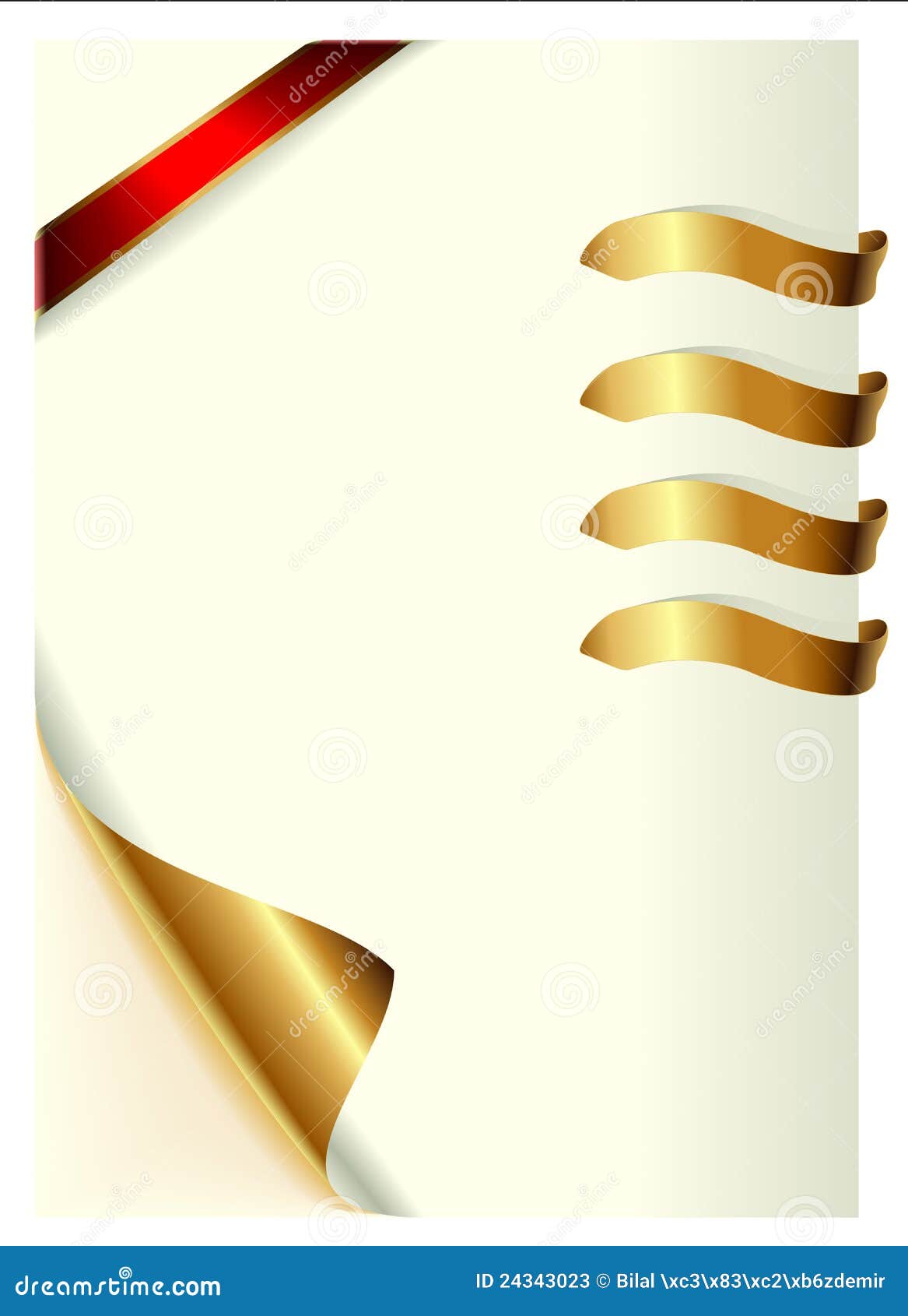 Curled Page and Gold Ribbons Stock Illustration - Illustration of blank ...