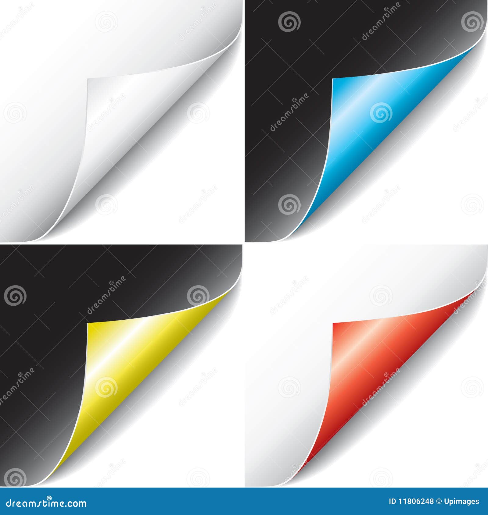 Curled Pages And Stickers. Round And Rectangle Flipped Paper Page ...