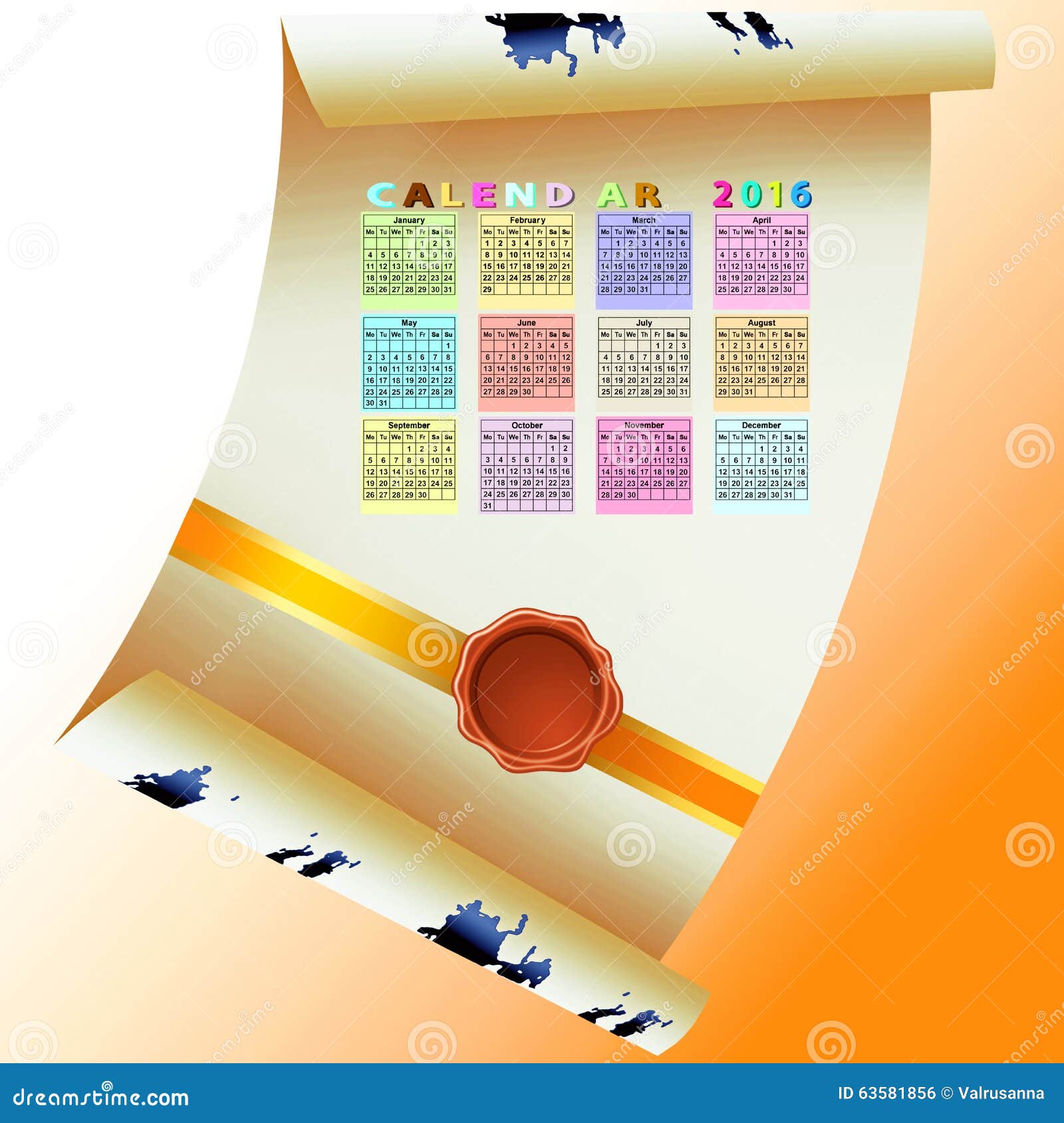 Curled paper with calendar stock illustration. Illustration of papyrus ...