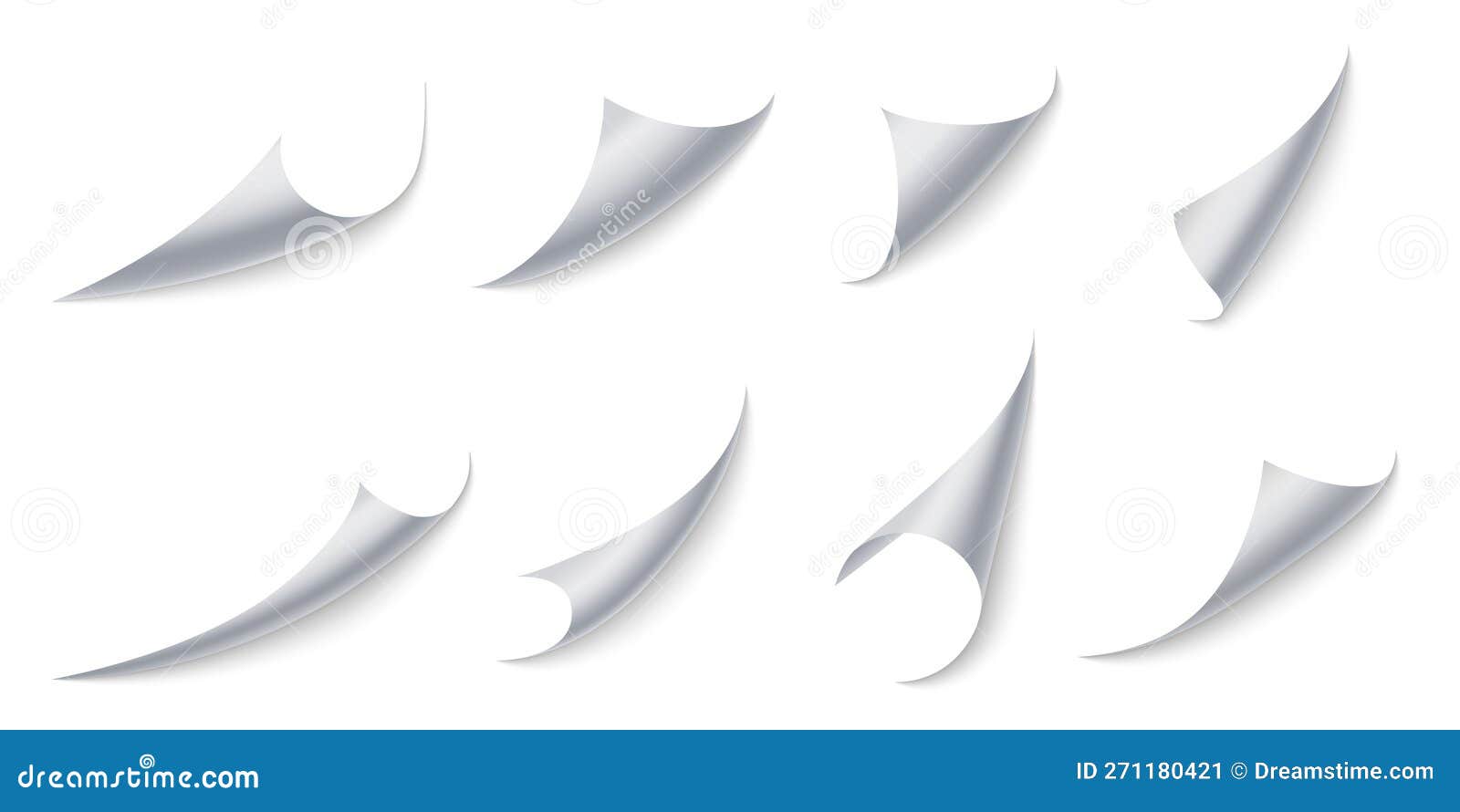 Curled Paper Corners. Page 3D Bent with Realistic Shadow, Curling ...