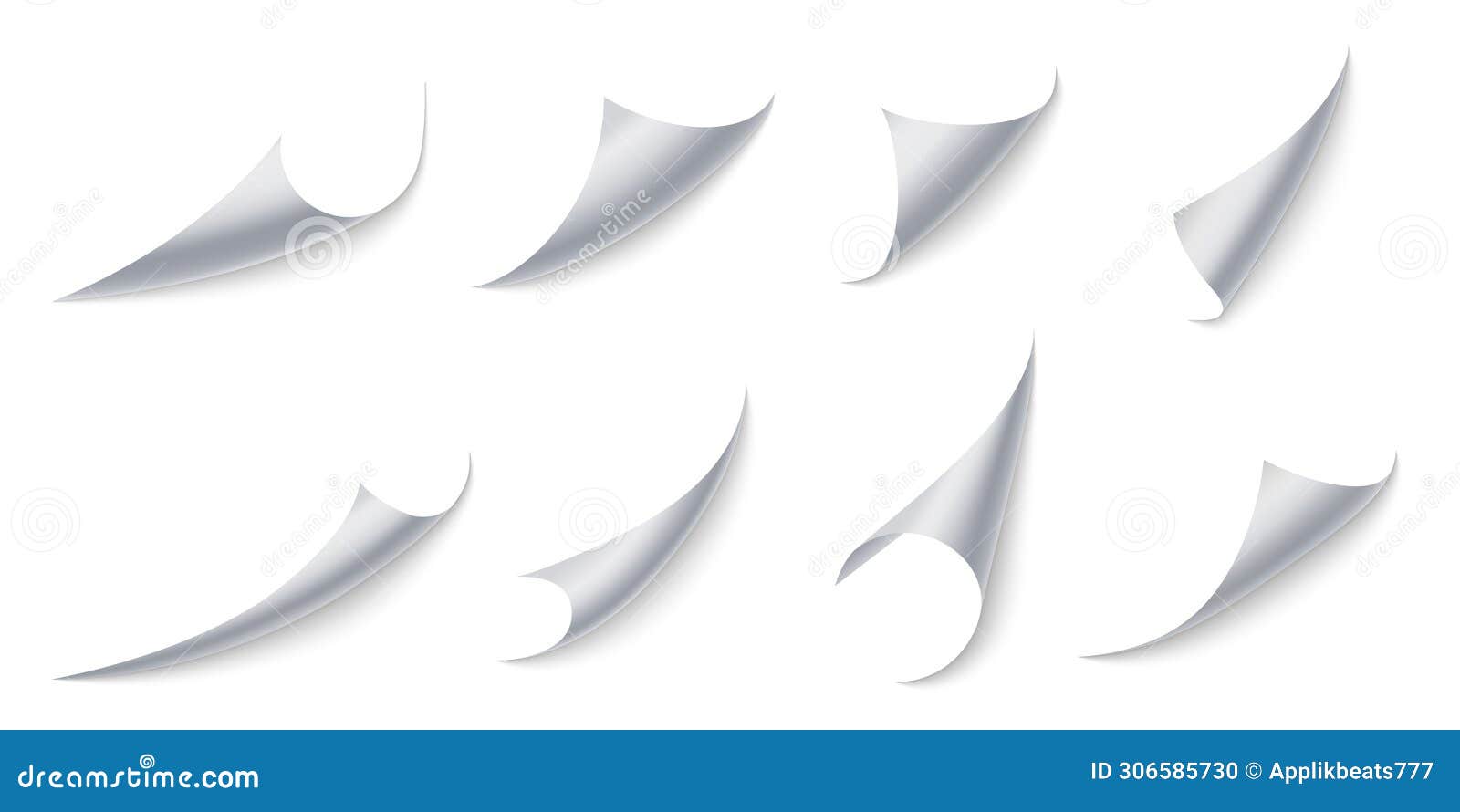 Curled Paper Corners. Page 3D Bent with Realistic Shadow, Curling ...