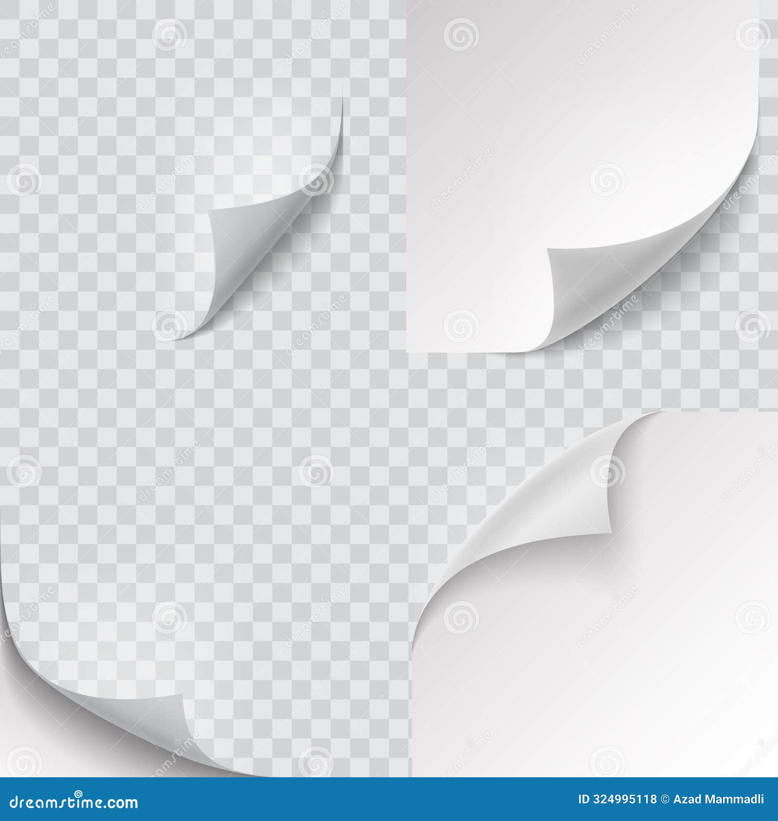 Curled White Paper Edges On A Transparent Background. Vector ...