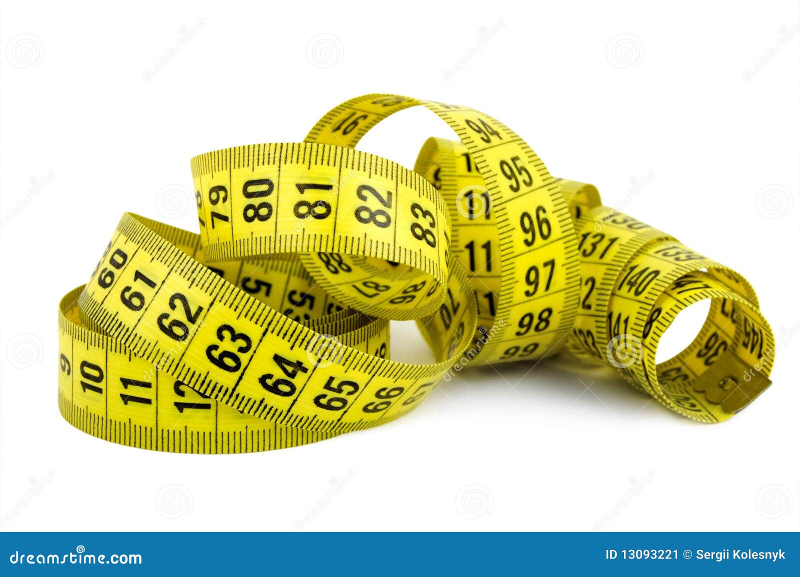 Curled Yellow Measuring Tape on White Background Stock Image - Image of ...