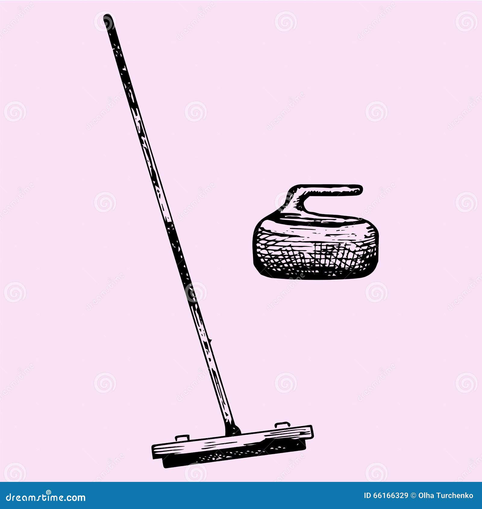 Curling broom and stone stock vector. Illustration of isolated - 66166329