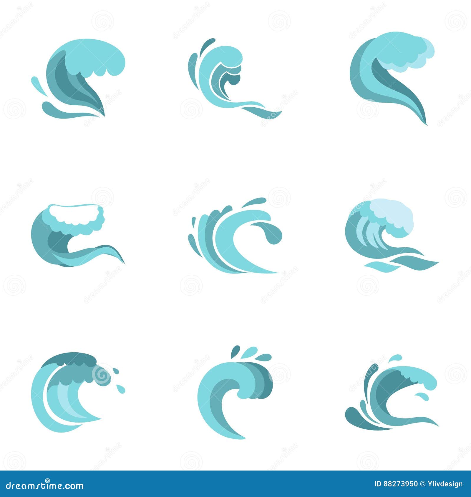 Curling and Cracking Wave Icons Set, Flat Style Stock Vector ...