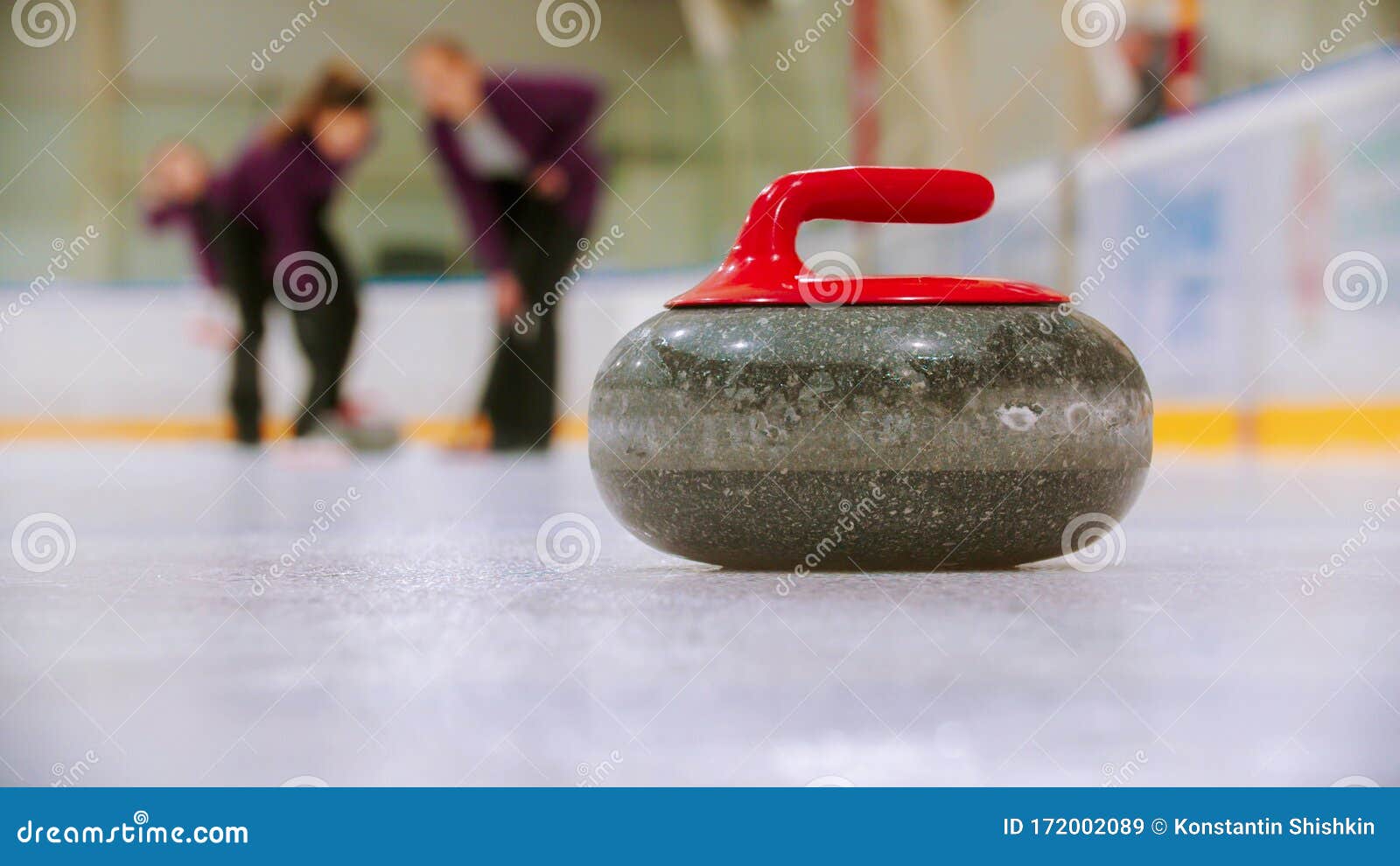 Curling - a Granite Stone with Red Handle on the Ice Field Stock Image ...