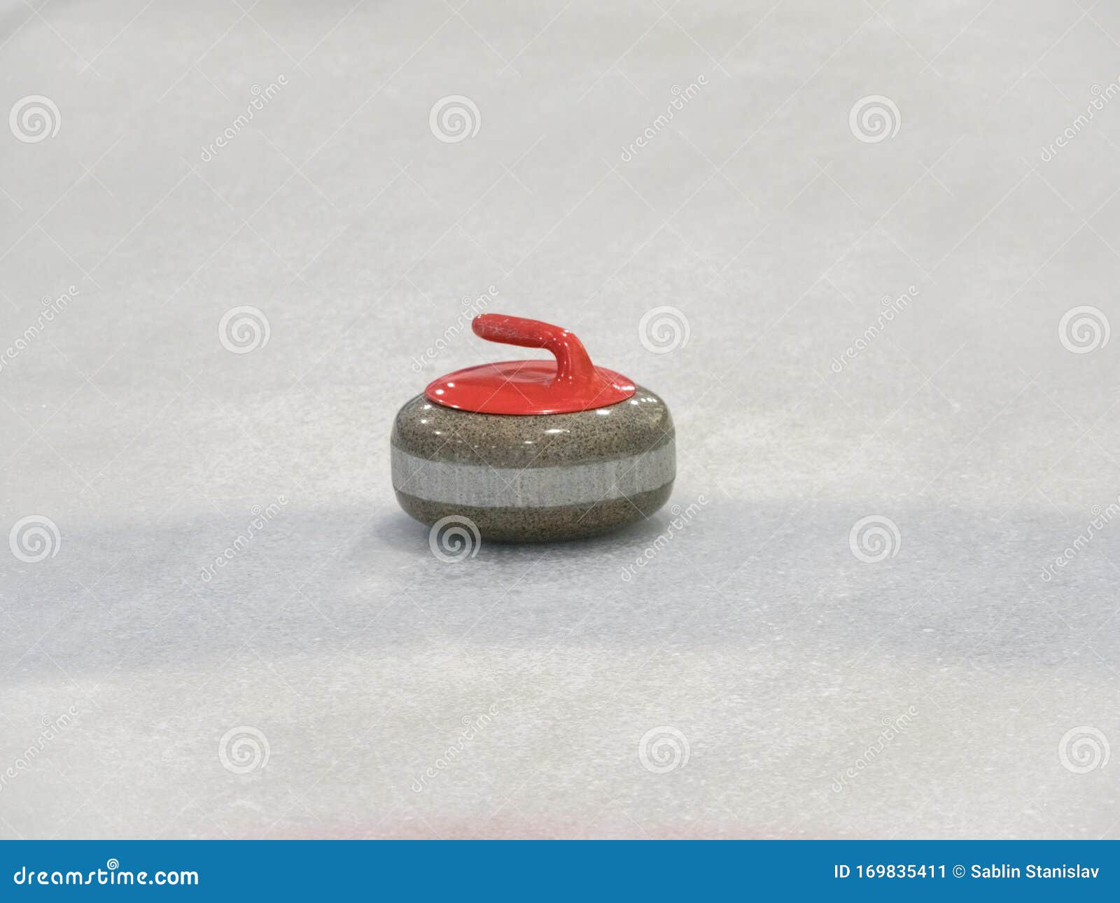 Curling Rocks on a White and Blue Rink. Stock Image - Image of handle ...